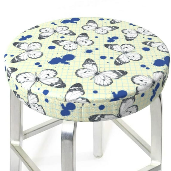 Bar Stool Covers - hand draw butterfly yellow checkered Stretch Round ...