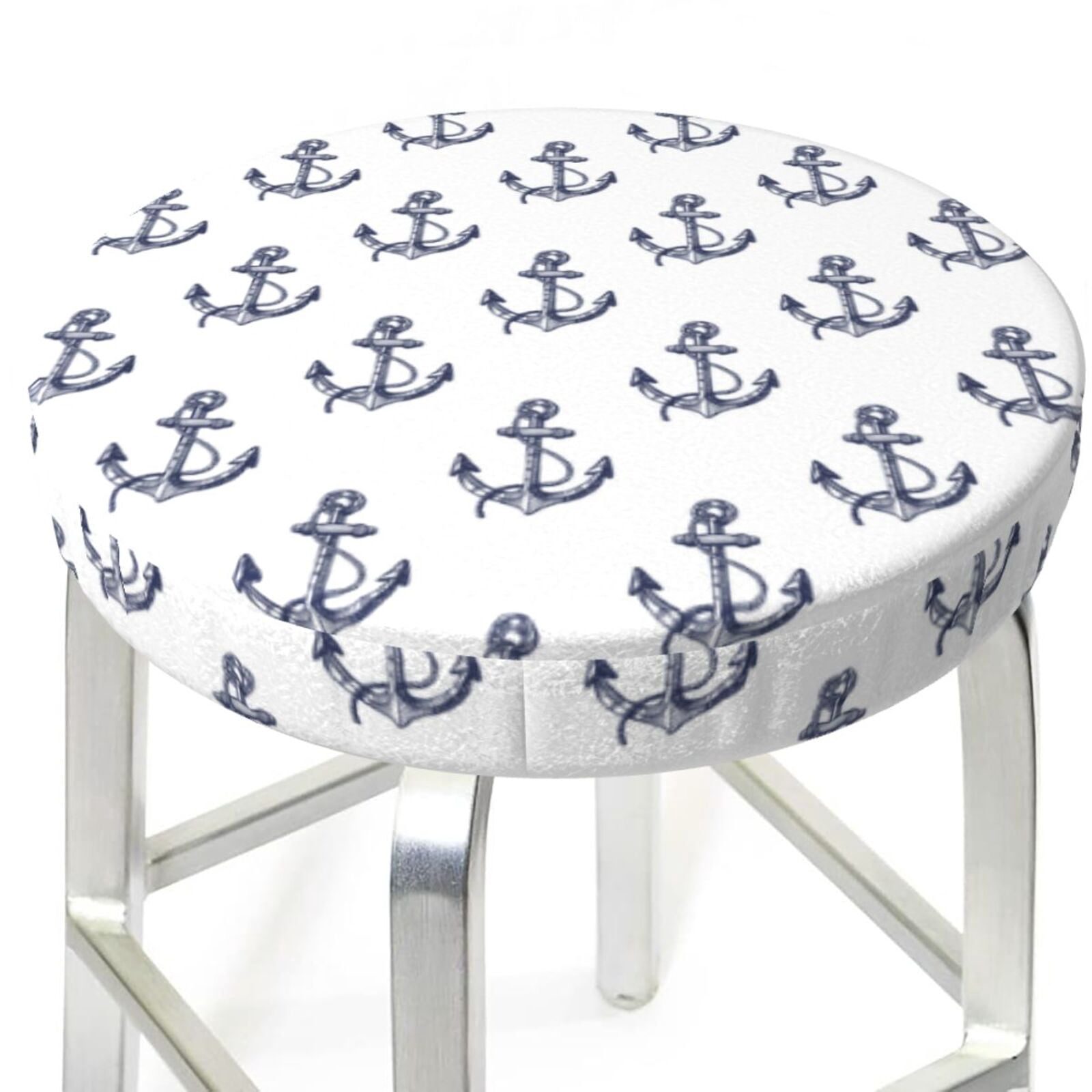Bar Stool Covers - hand drawn anchors white vintage Stretch Round Seat ...