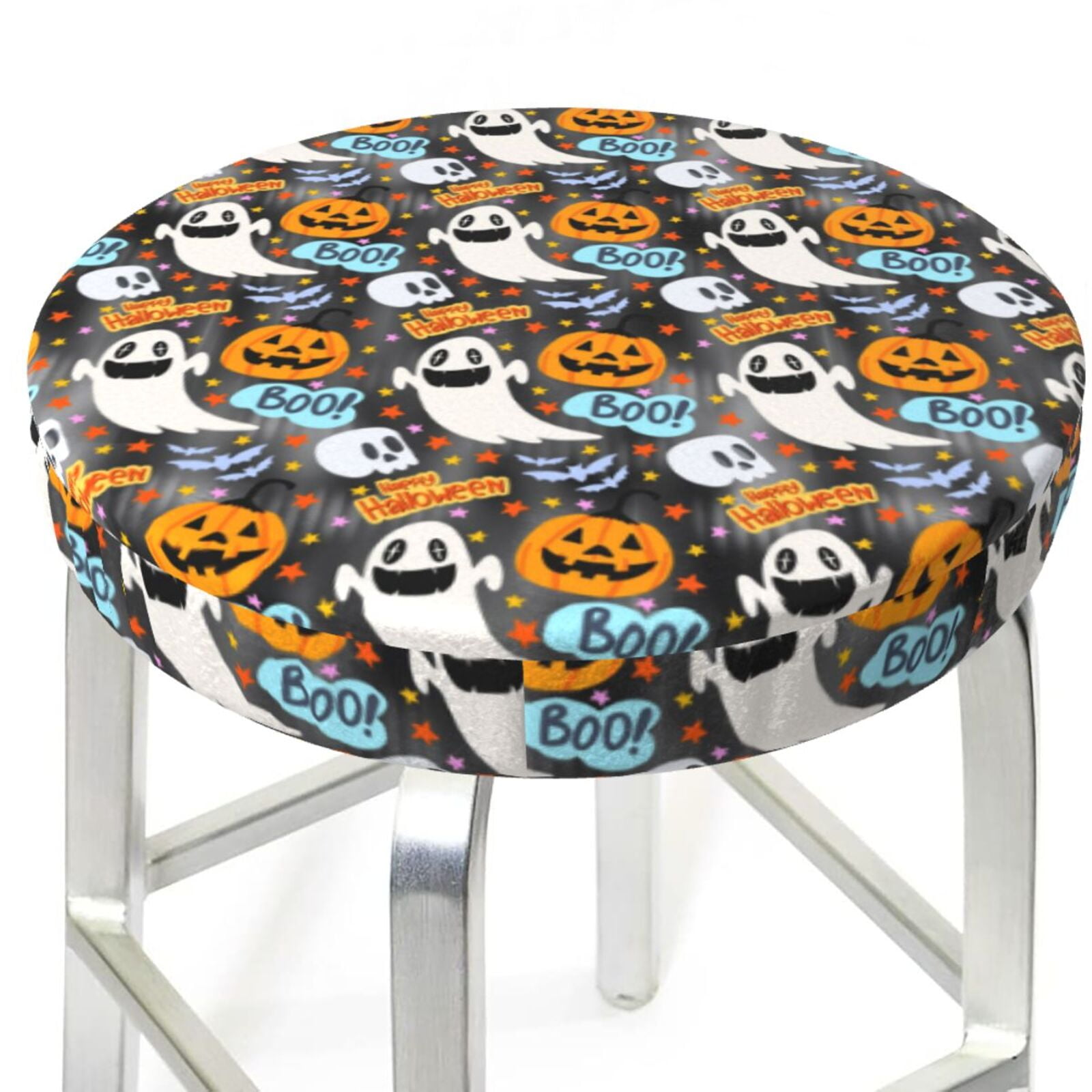 Bar Stool Covers - happy halloween spooky pumpkin Stretch Round Seat ...