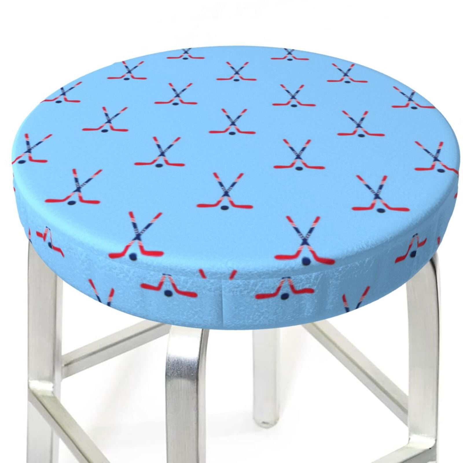 Bar Stool Covers - ice hockey sticks USA flag blue Stretch Round Seat ...