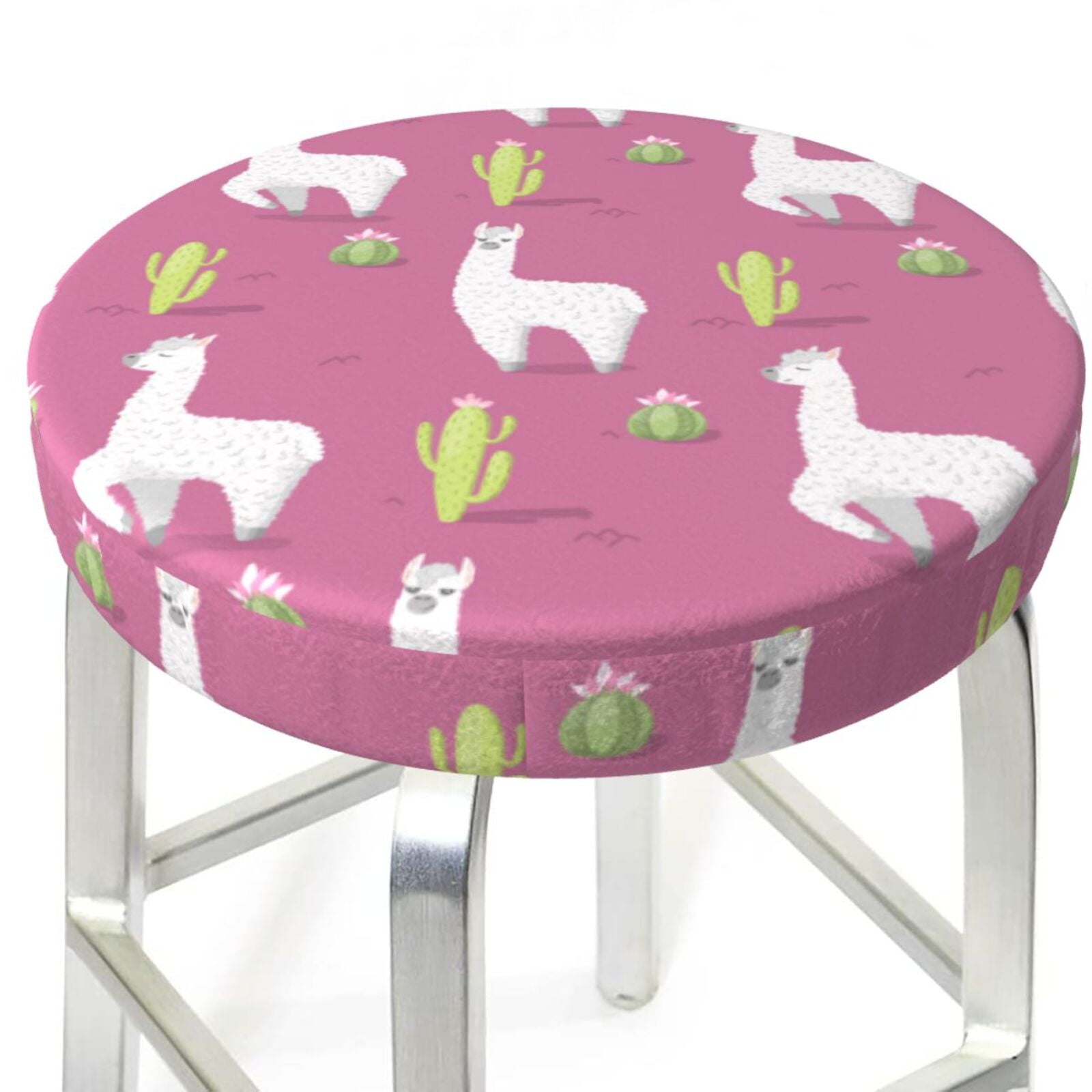Bar Stool Covers - pink america lama alpacas cactus Stretch Round Seat ...