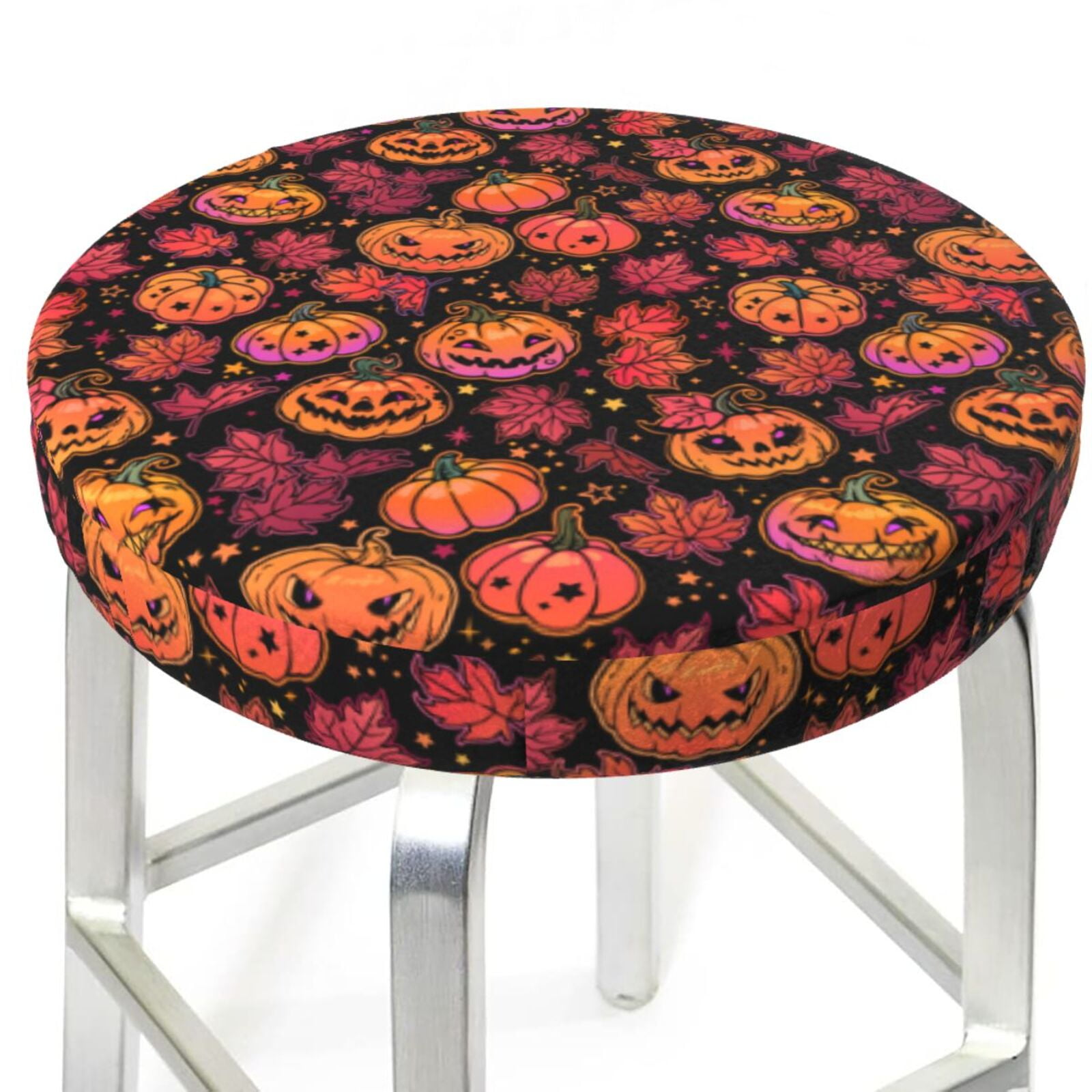 Bar Stool Covers - pumpkin halloween leaf Stretch Round Seat Covers ...