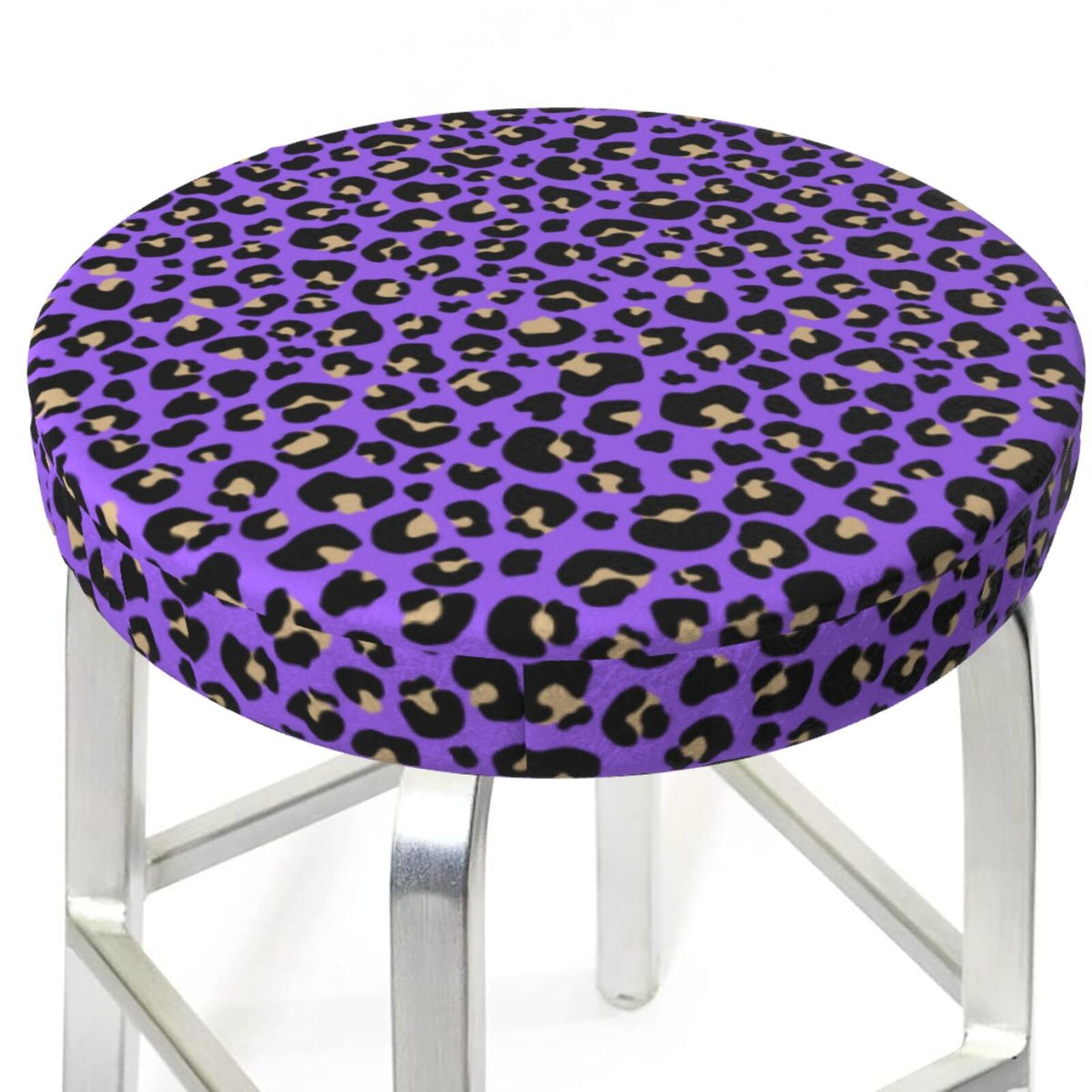 Bar Stool Covers - purple Leopard print fashion Stretch Round Seat ...