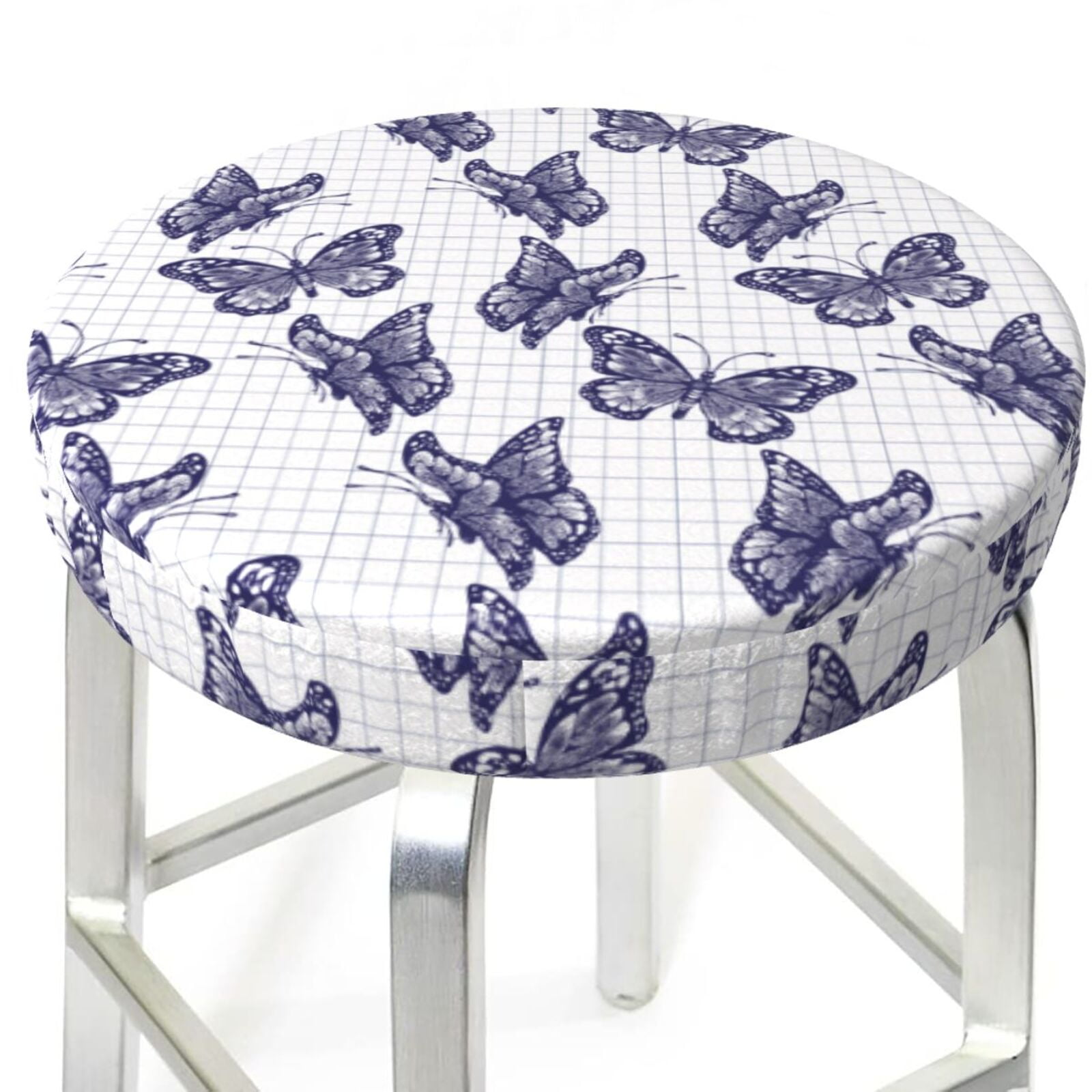 Bar Stool Covers - purple inky butterfly checkered Stretch Round Seat ...