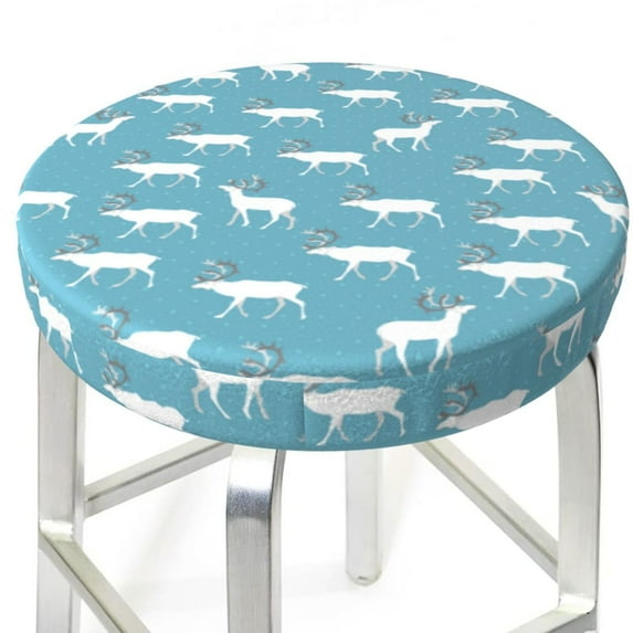 Bar Stool Covers - reindeer winter christmas blue Stretch Round Seat ...