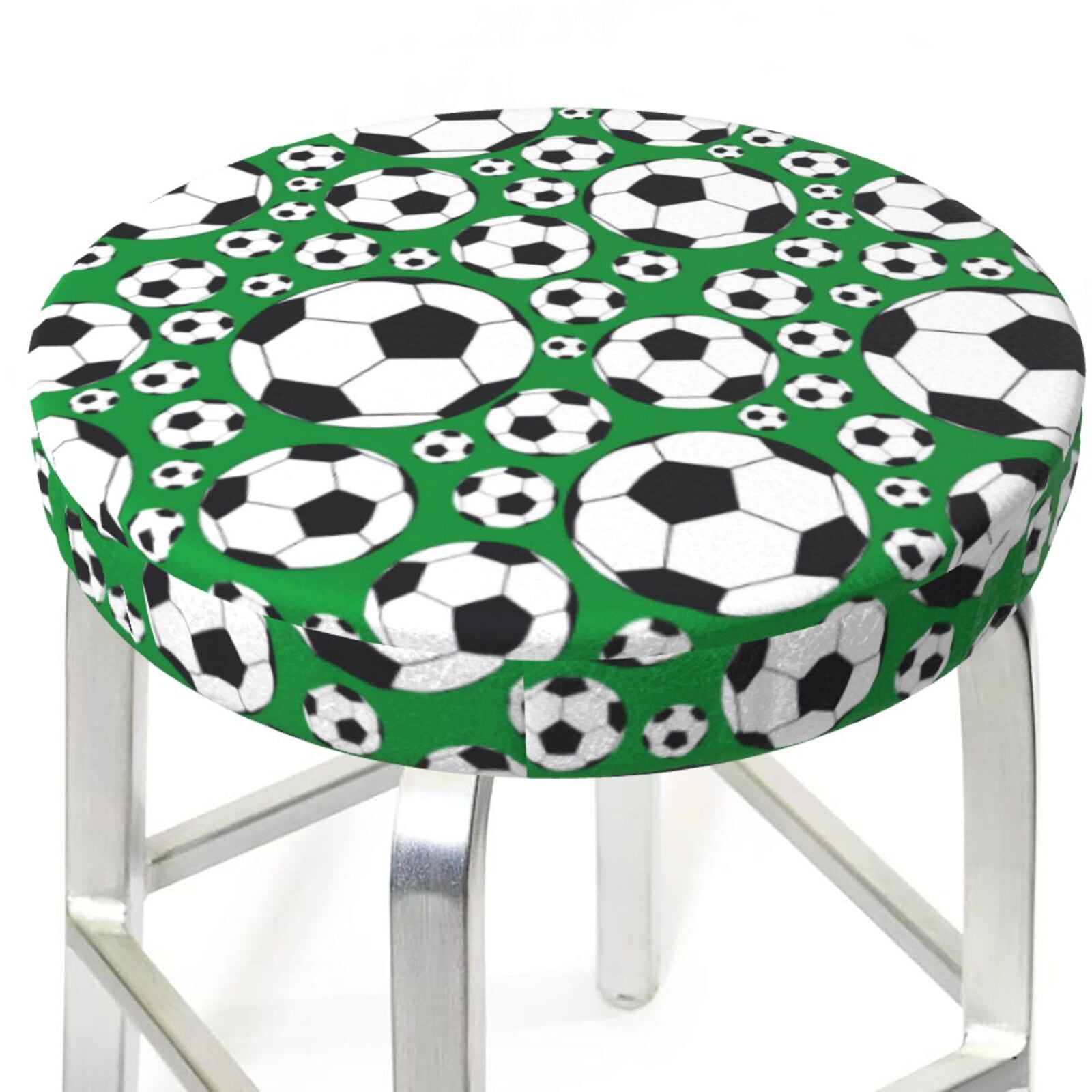 Bar Stool Covers - soccer balls green print Stretch Round Seat Covers ...