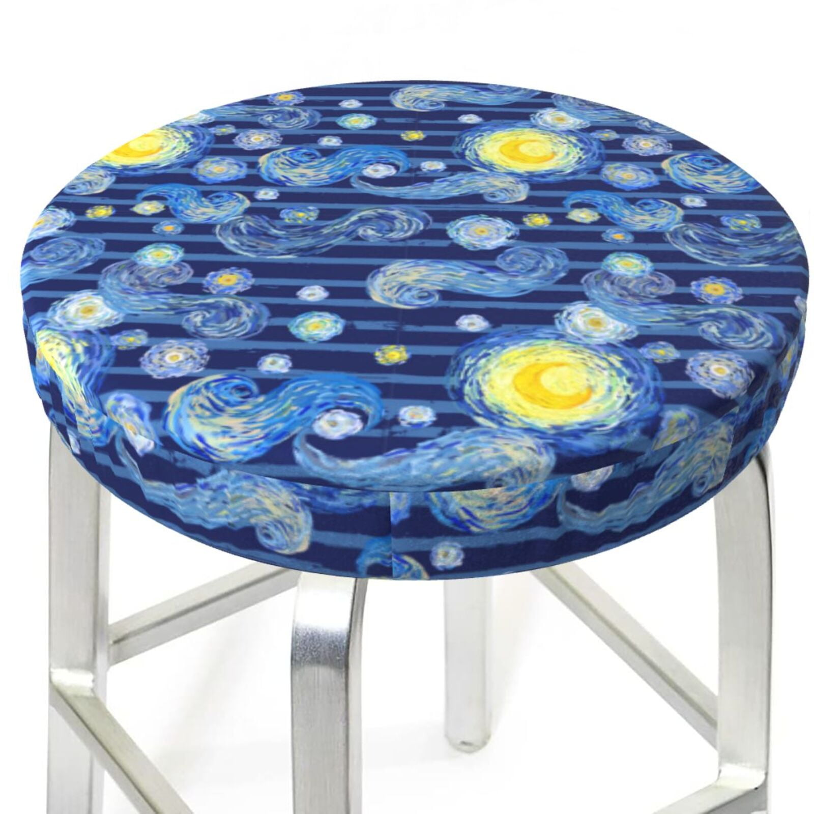 Bar Stool Covers - starry blue sky yellow moon striped Stretch Round ...