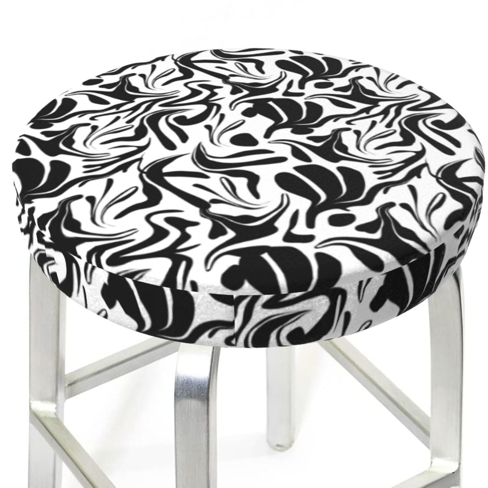 Bar Stool Covers - vibrant boho flower black white Stretch Round Seat ...