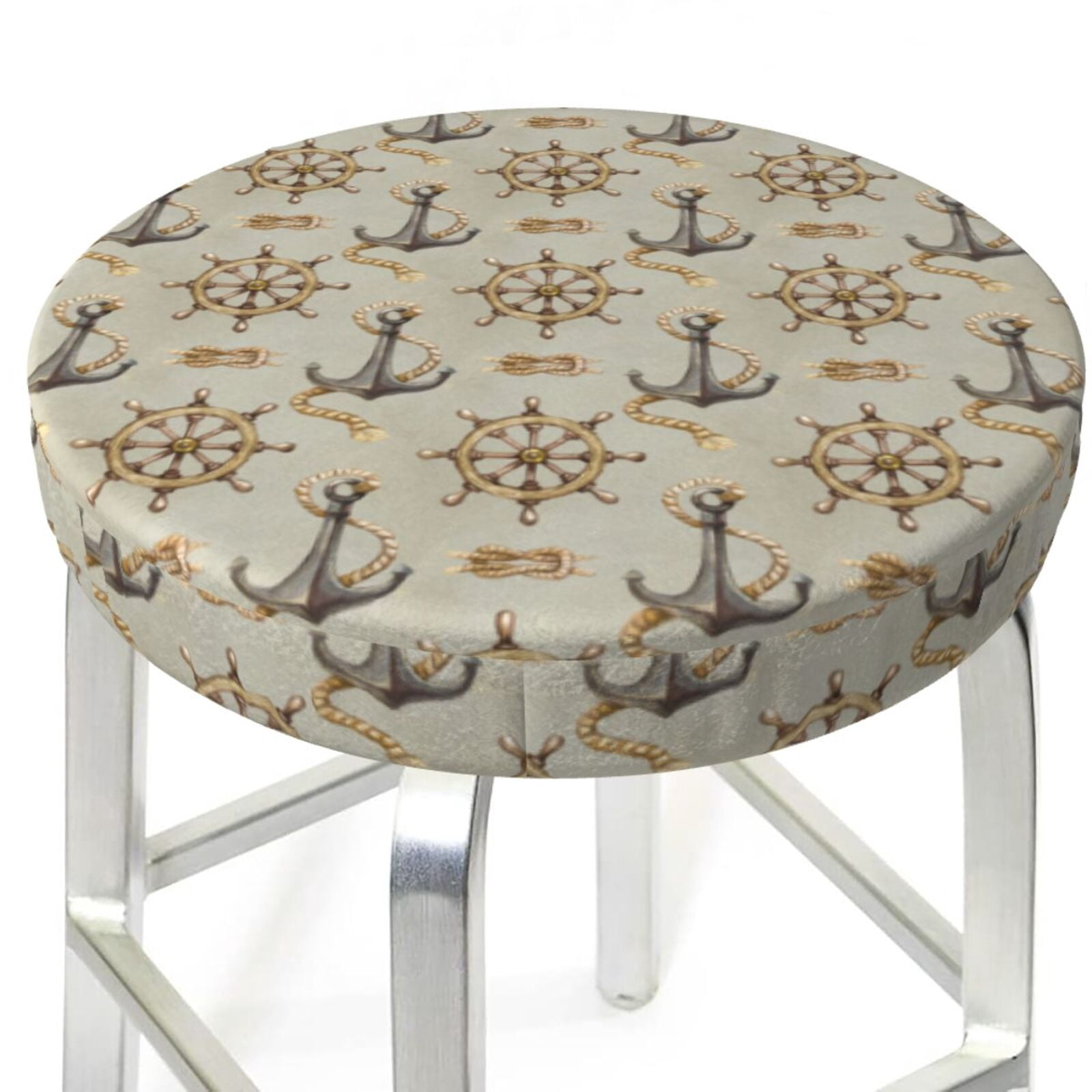 Bar Stool Covers - vintage anchor rope rudder retro Stretch Round Seat ...
