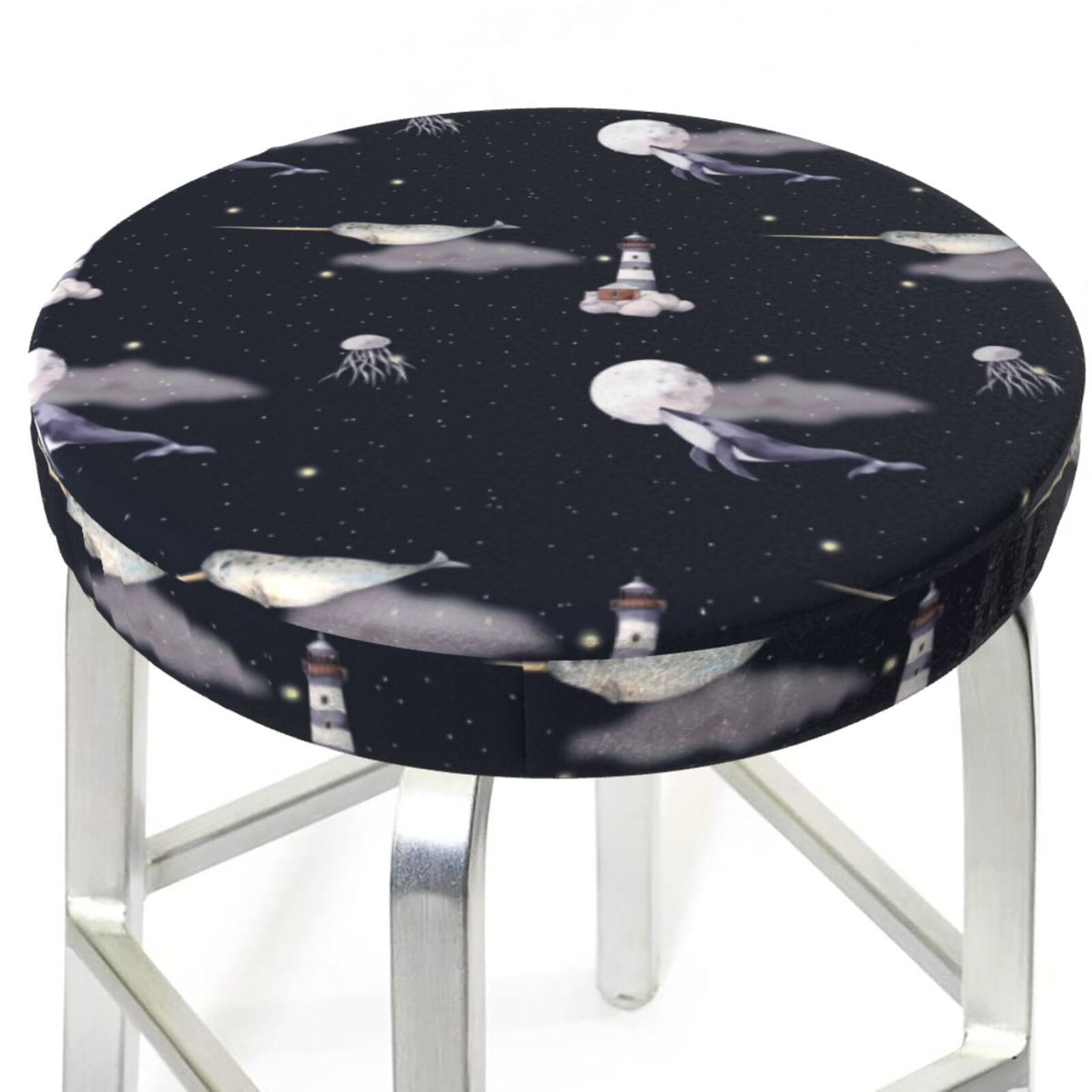Bar Stool Covers - whale jellyfish moon stars space Stretch Round Seat ...