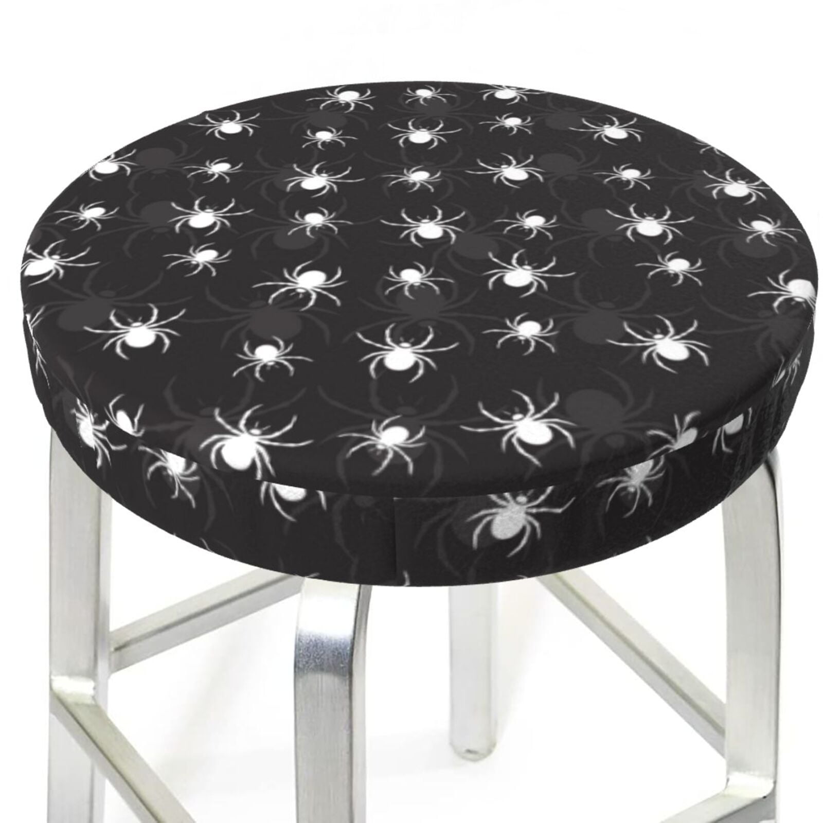 Bar Stool Covers - white Spiders cool black Stretch Round Seat Covers ...