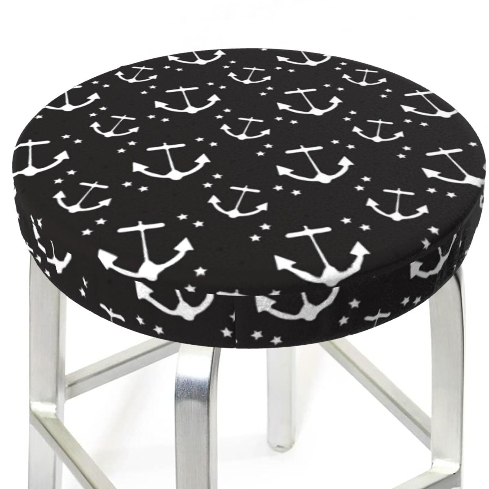 Bar Stool Covers - white anchor star black Stretch Round Seat Covers ...