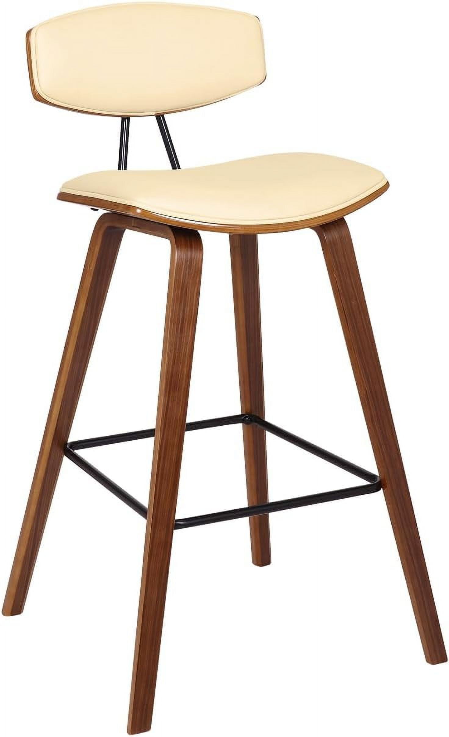 Bar Stool, Cream Faux Leather/Walnut Wood, Century Modern Bar High ...
