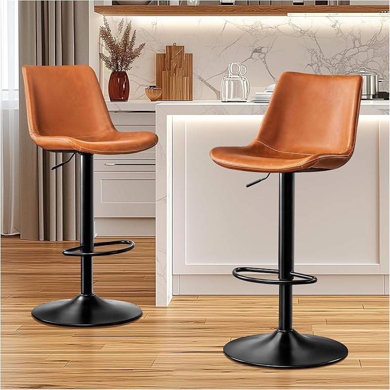 Bar Stool Height Adjustable Crazy Horse Leather Bar Chair X-Large Base ...