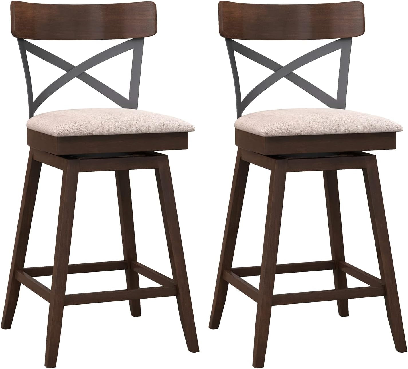 Bar Stool Set of 2, 25 Inch Swivel Ergonomic Counter Height Chairs with ...