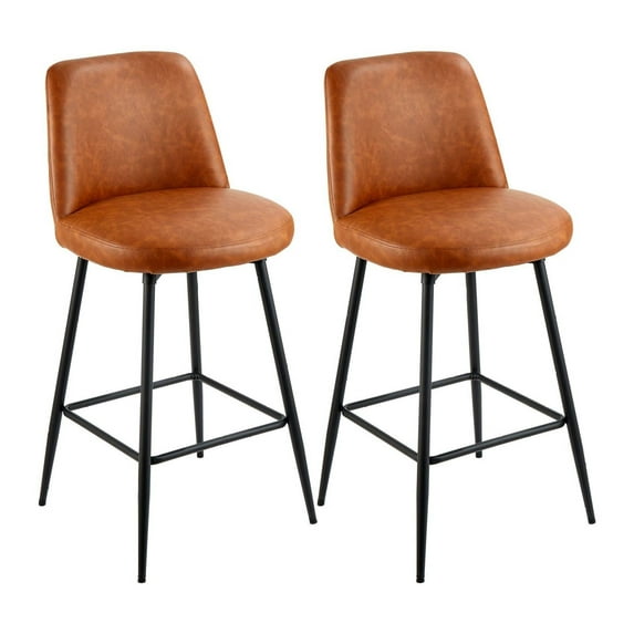 Bar Stool Set of 2, 27 inch Counter Height Swivel Stools, PU Leather ...