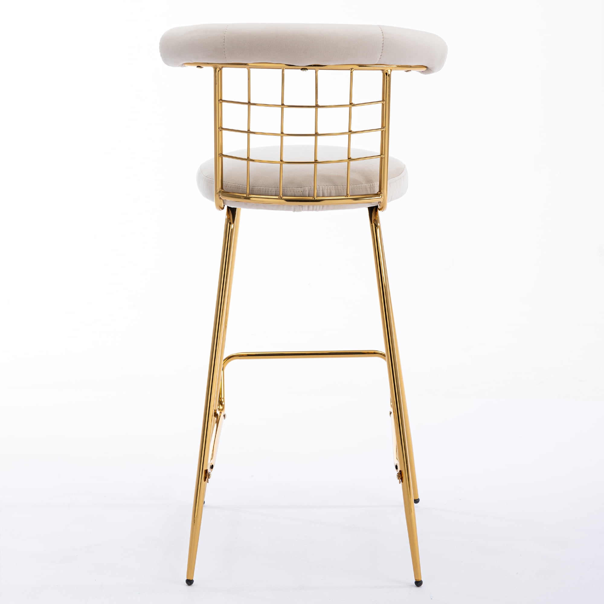 Bar Stool Set of 2, Velvet High Bar Stool with Metal Legs and Soft Back ...