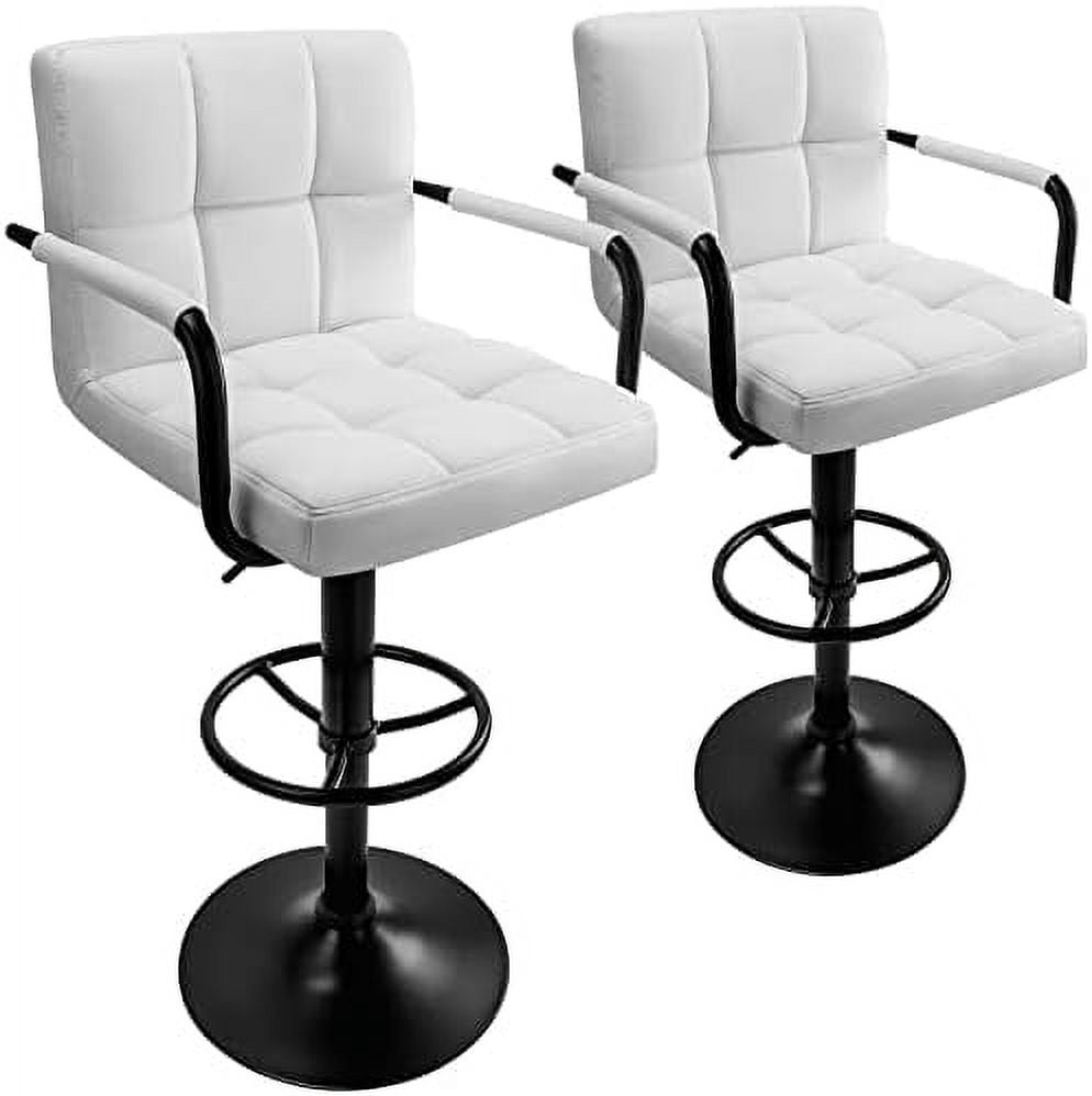 Bar Stool Set of 2 White Bar Chairs with Arms and Back Swivel Counter ...