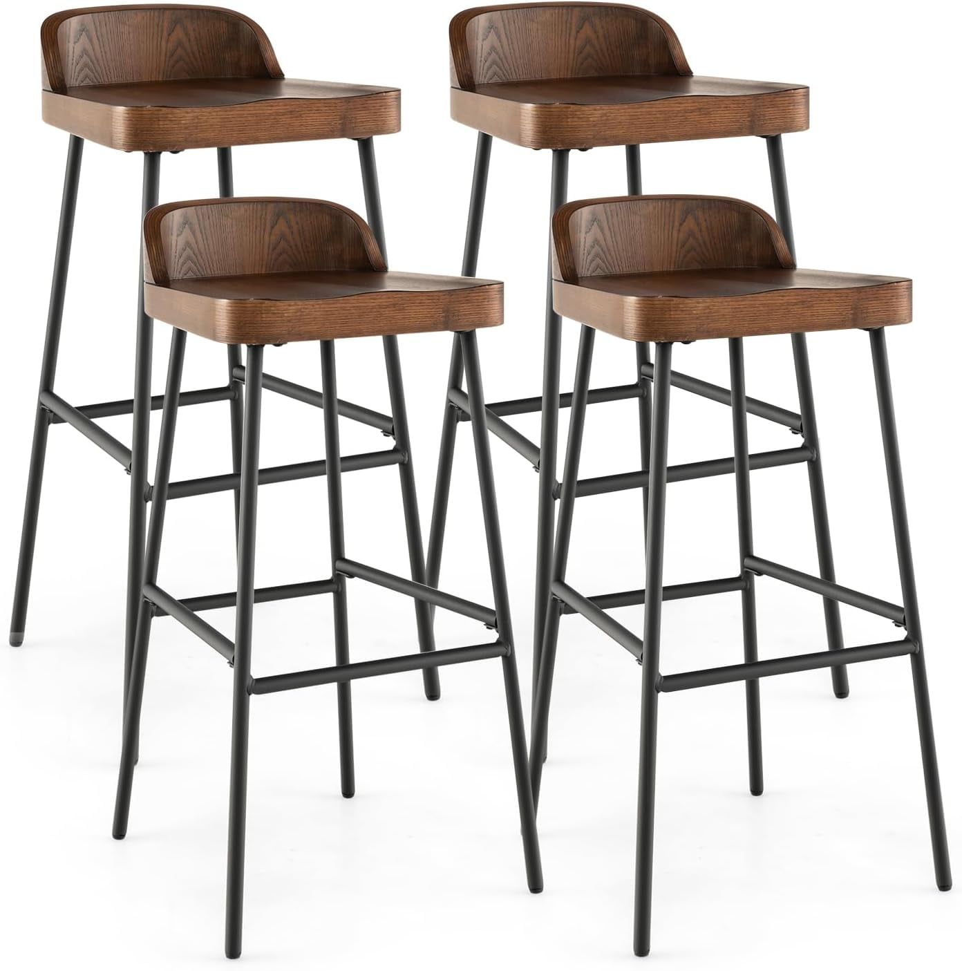 Bar Stool Set of 4, 29'' Industrial Pub Stool with Low Backrest and ...