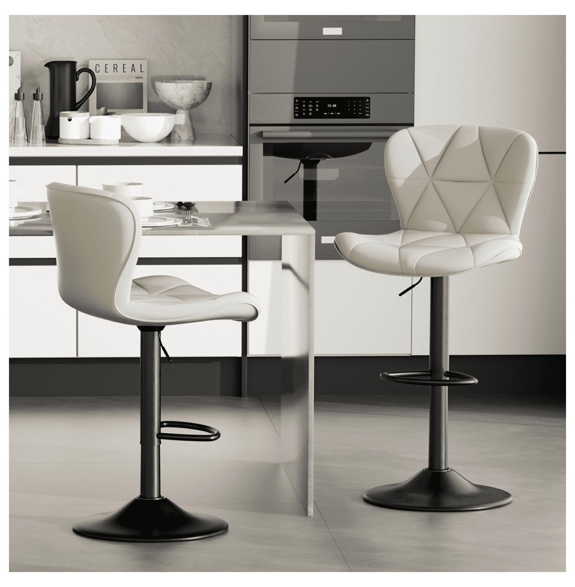 Bar Stool Set of 2, Adjustable Swivel Counter Stools with Back - Faux ...