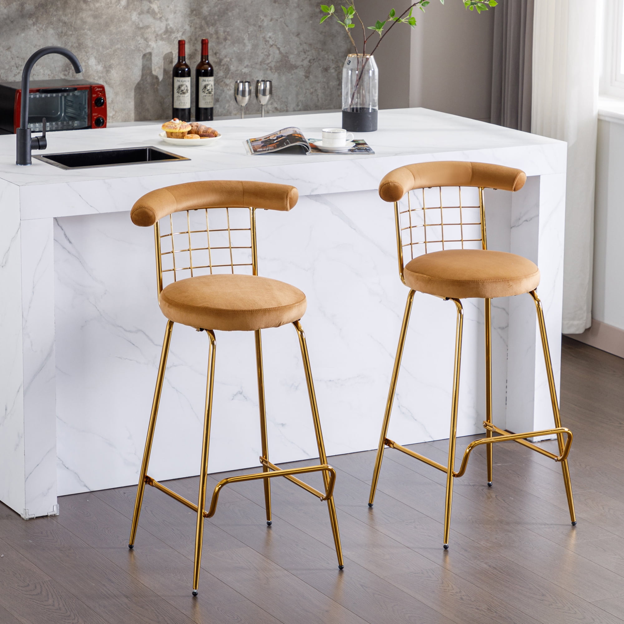 Bar Stool Set of 2, Counter Height Bar Stools with Metal Legs ...