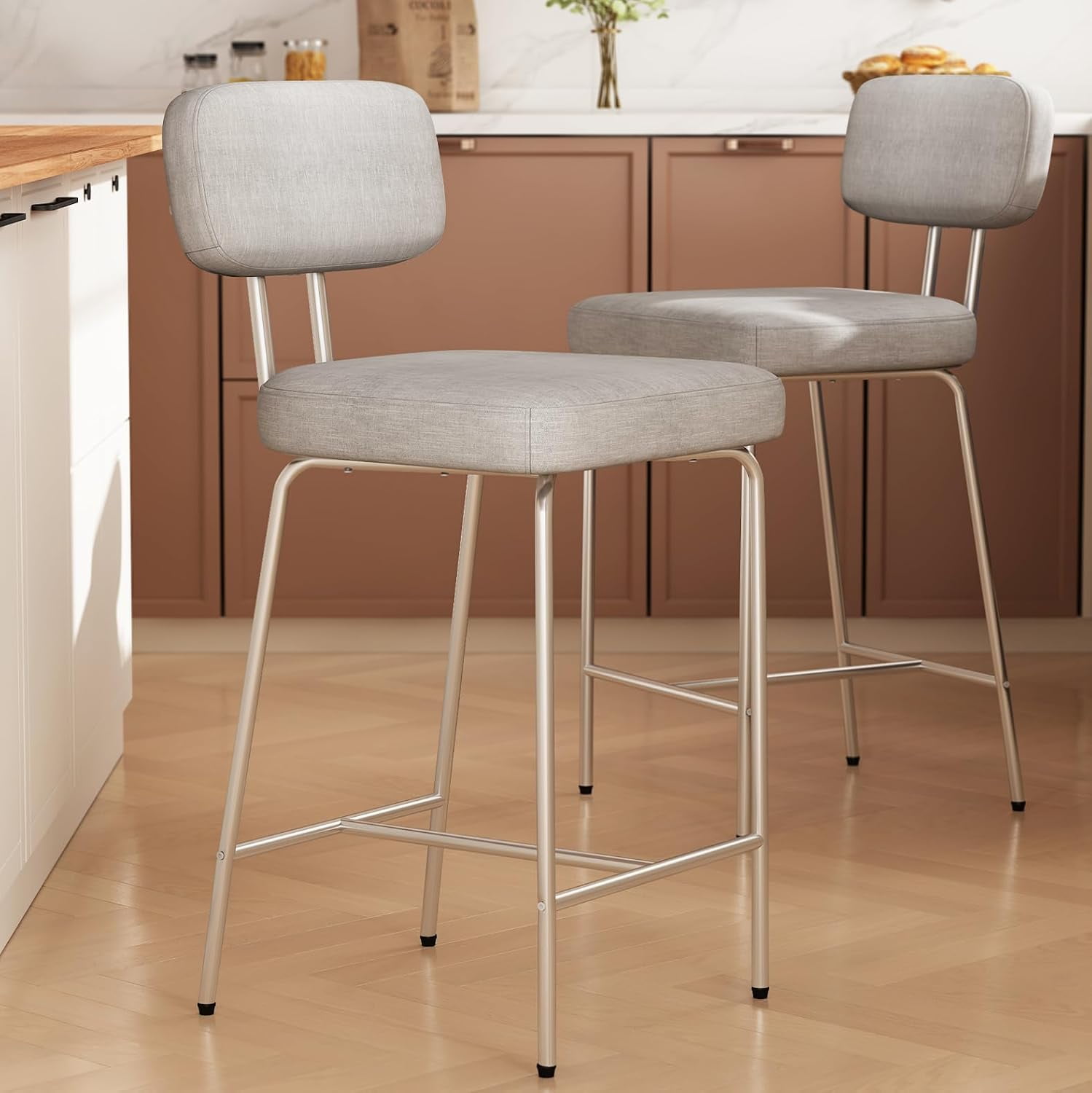 Bar Stool Set with Upholstered Seat and Back, Metal Footrest - Walmart.com