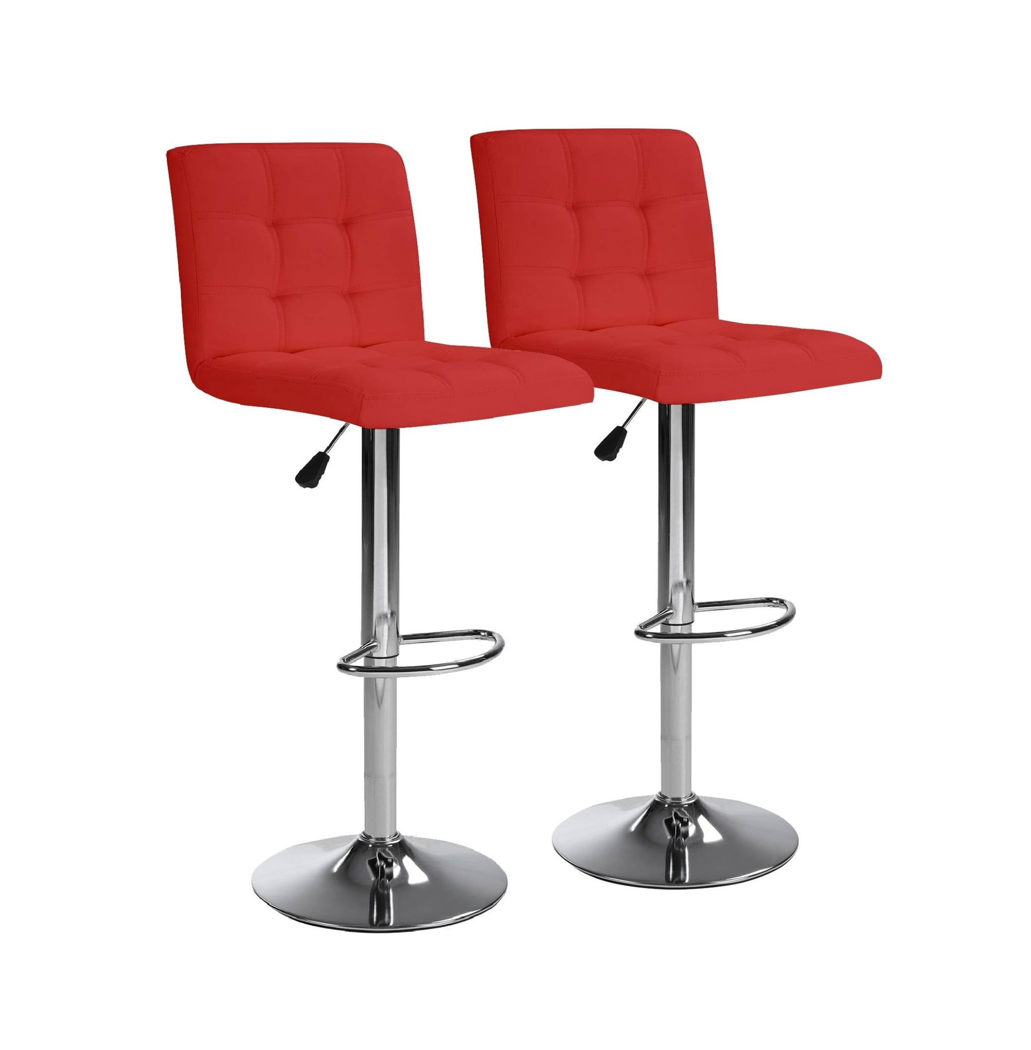 Bar Stools 2-Set, Counter Height Bar Stools with Back & Footrest, Red, 24-32" Adjustable Swivel ...