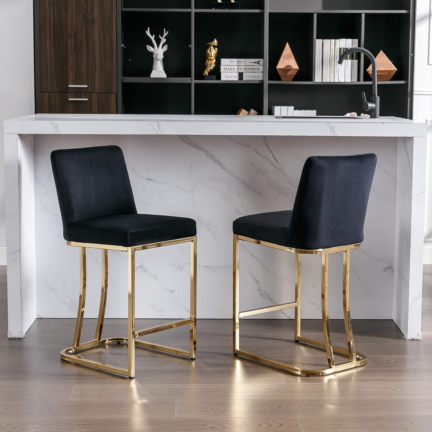 Bar Stools 24" Counter Height Bar Stools with Back PU Leather Bar Stool ...