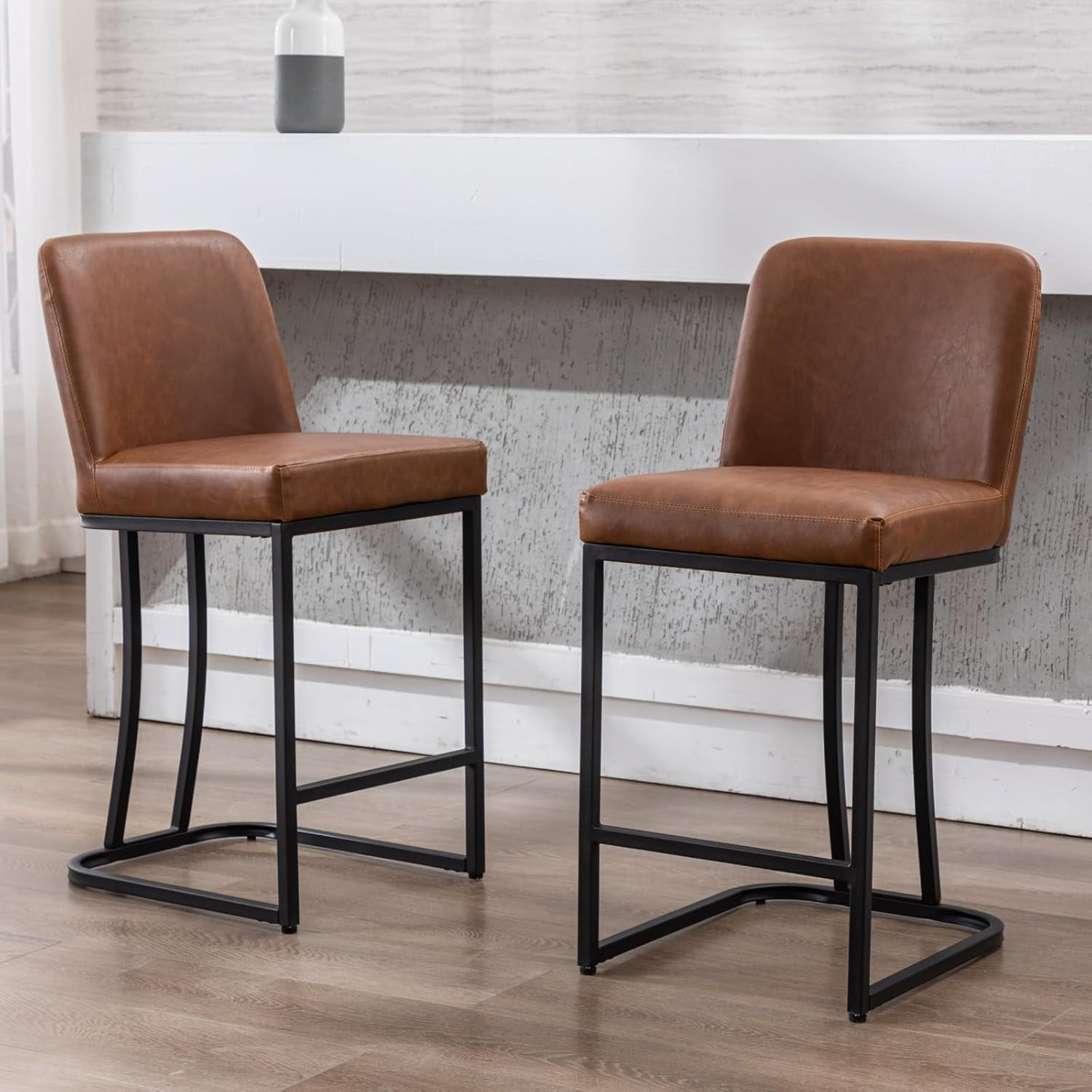 Bar Stools 24" Counter Height Bar Stools with Back PU Leather Bar Stool ...