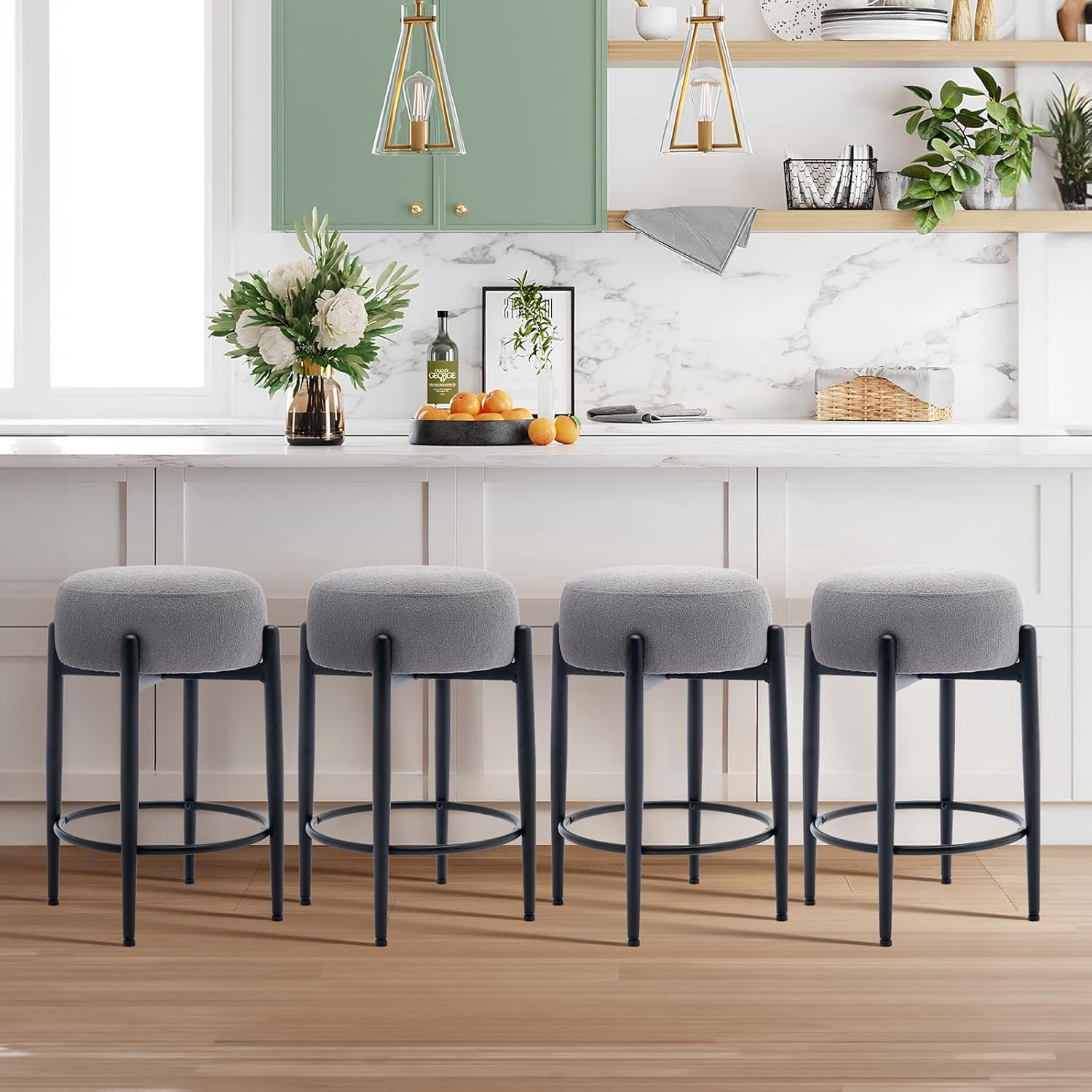 Bar Stools 24" Sherpa Counter Height Stools with Round Soft Padded ...