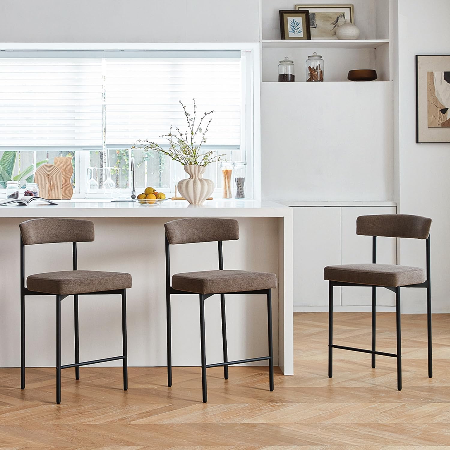 Bar Stools 24 Inch Counter Stools with Curved Backrest Counter Height ...