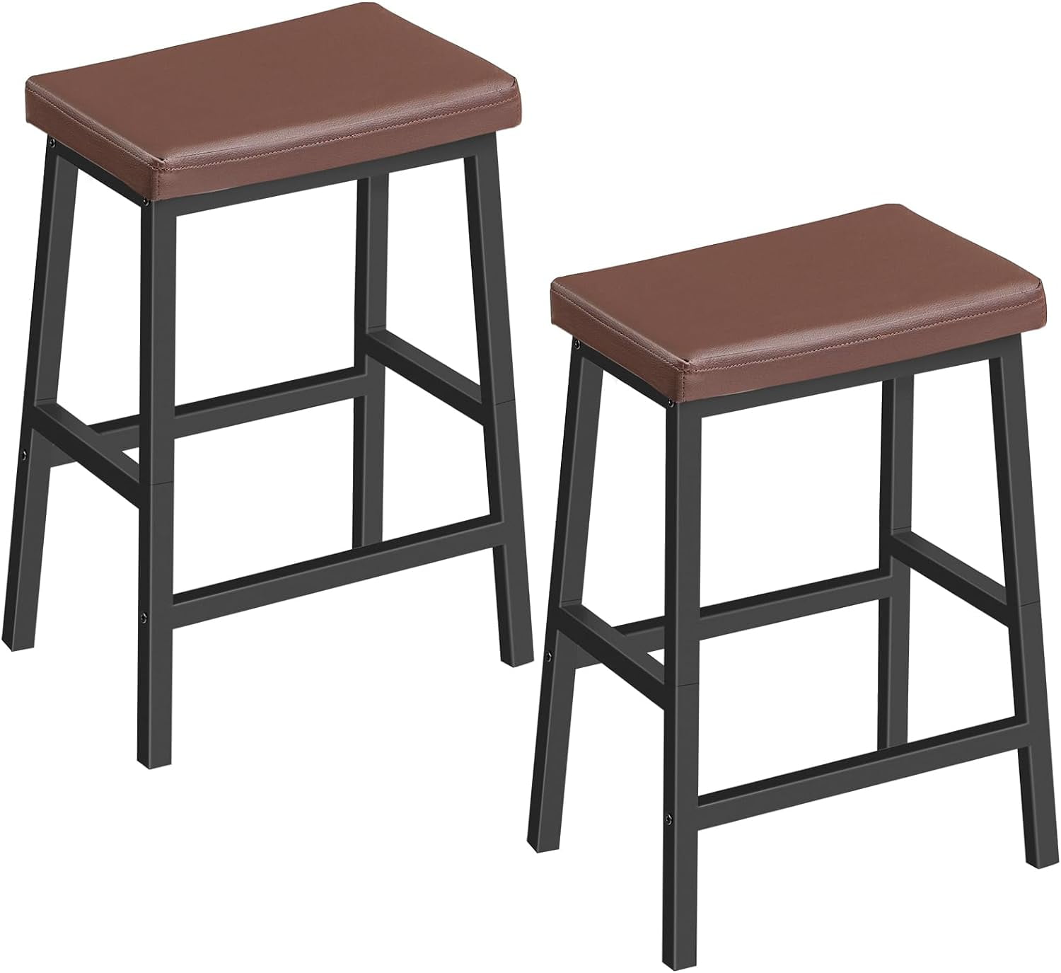 Bar Stools, 24" Set of 2 Bar Chairs, PU Leather Upholstered Breakfast ...