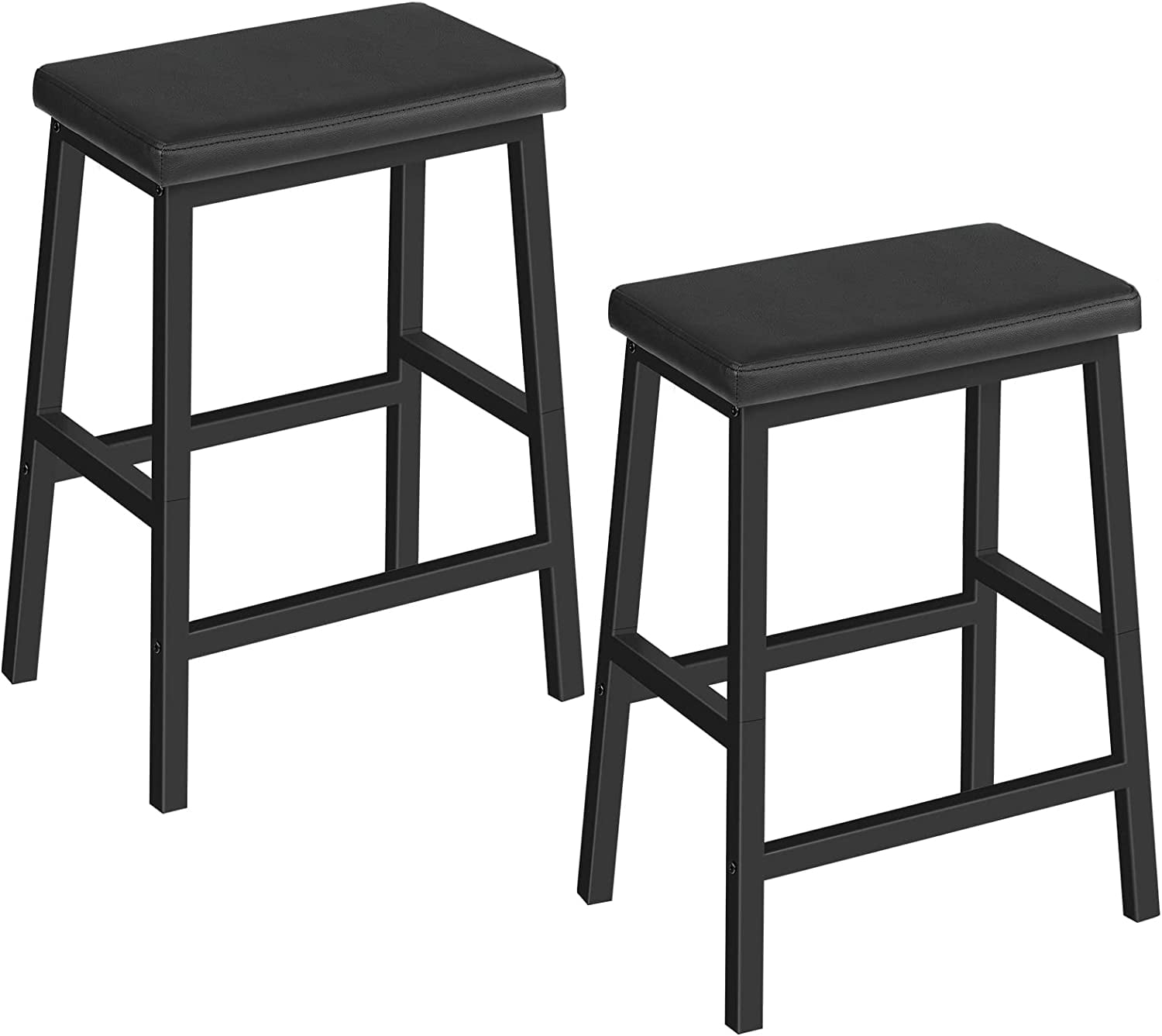 Bar Stools, 24" Set of 2 Bar Chairs, PU Leather Upholstered Breakfast ...
