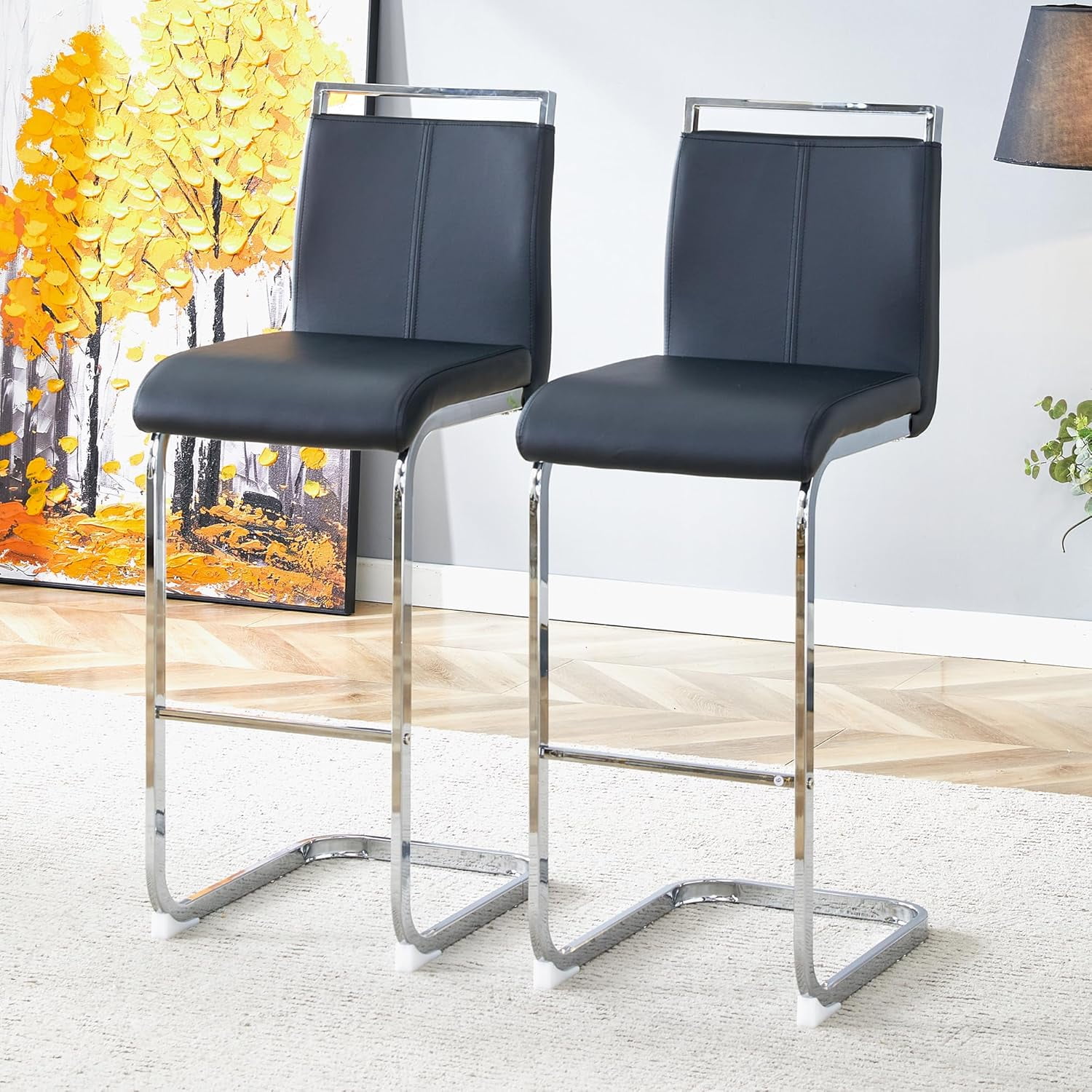 Bar Stools 25" Counter Height Bar Stools with Footrest Grey Faux ...