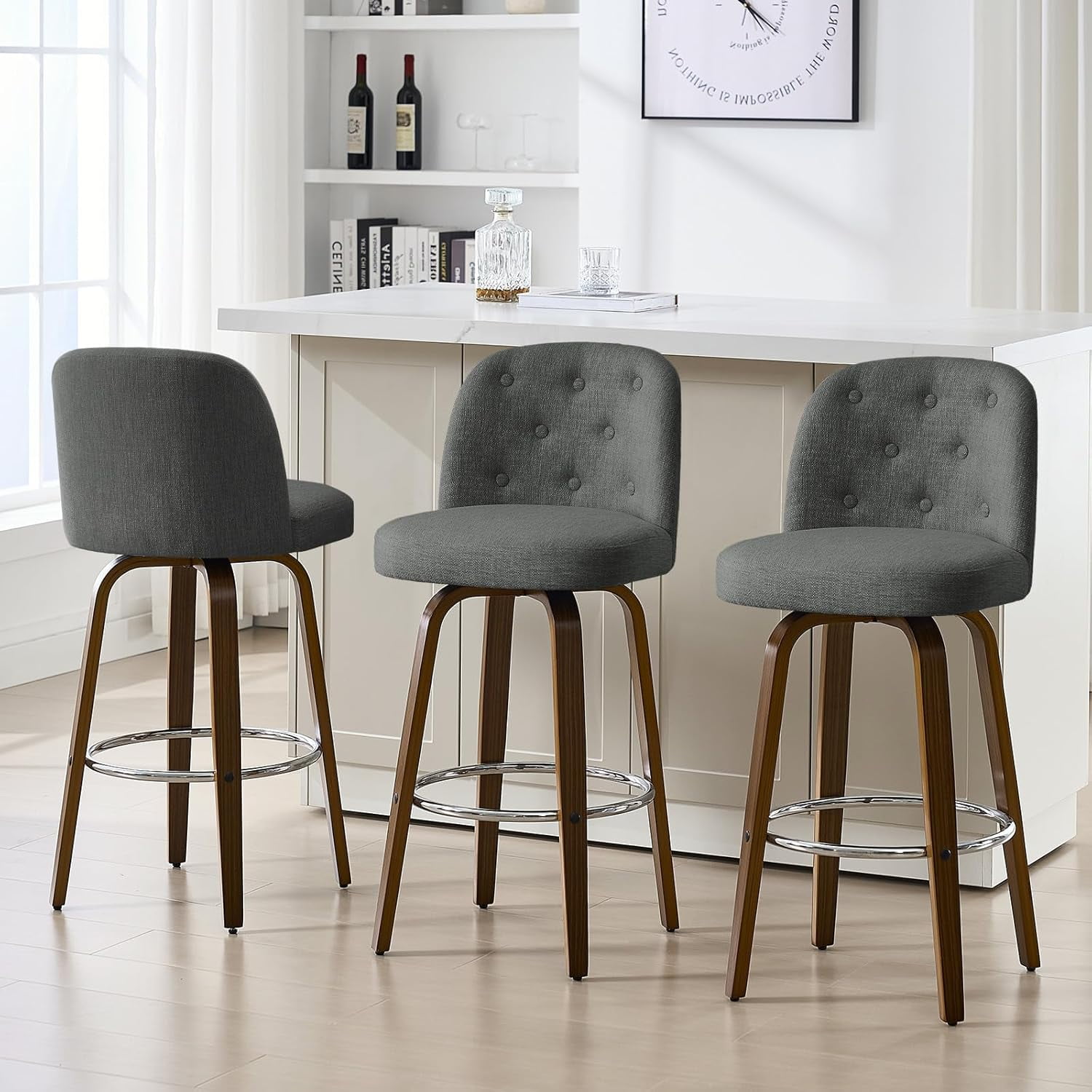Bar Stools 26" Counter Height Swivel Bar Stools with Back Walnut ...
