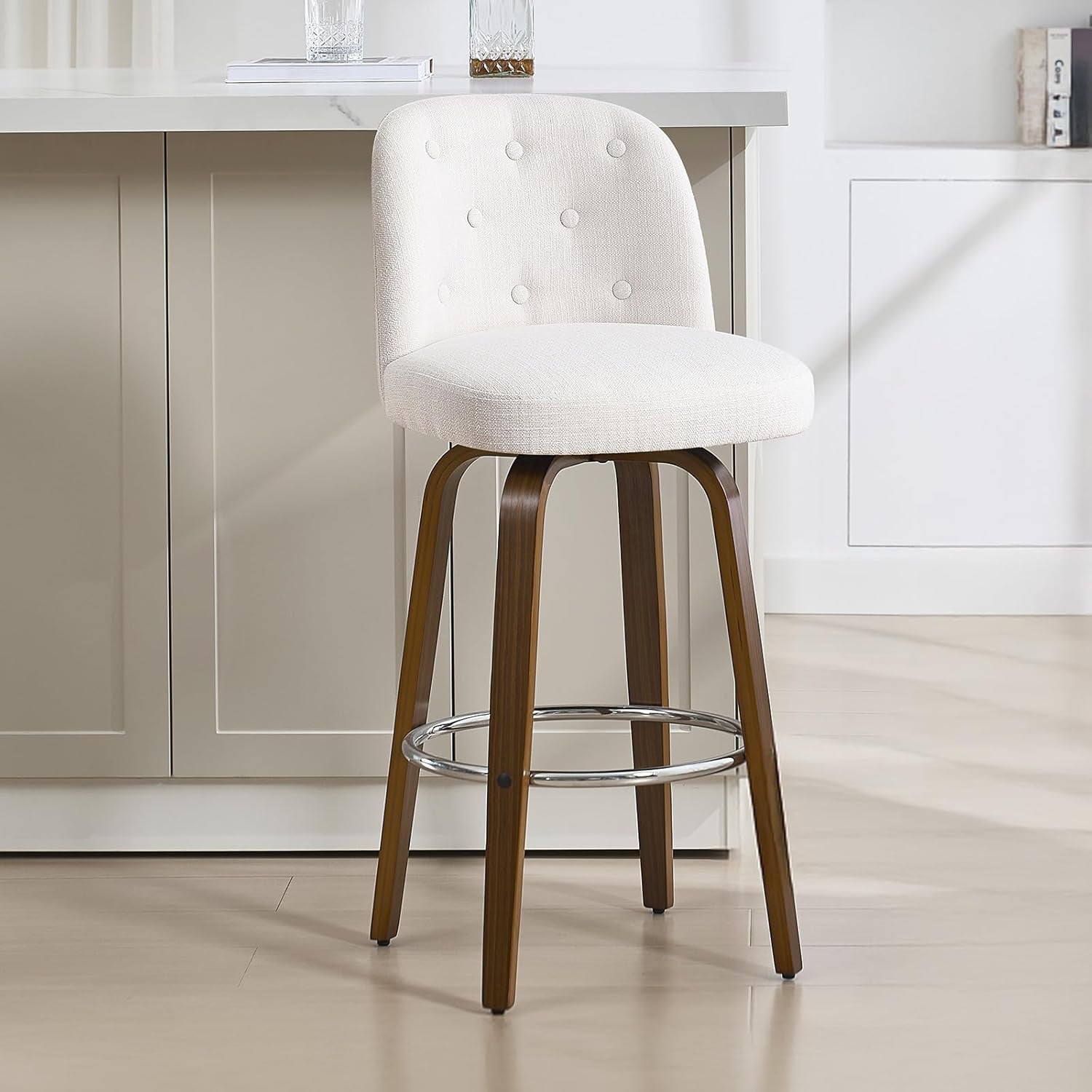 Bar Stools 26" Counter Height Swivel Bar Stools with Back Walnut ...