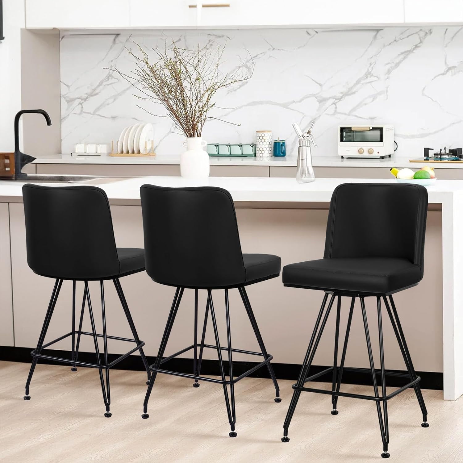 Bar Stools 26" Swivel Counter Height Bar Stools with Back Faux Leather ...