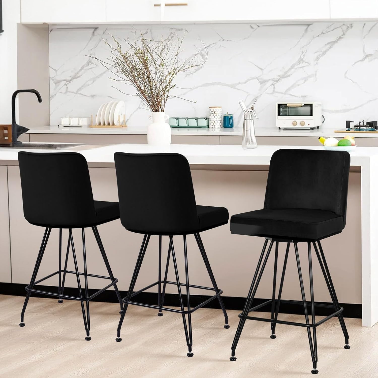 Bar Stools 26" Swivel Counter Height Bar Stools with Back Faux Leather ...