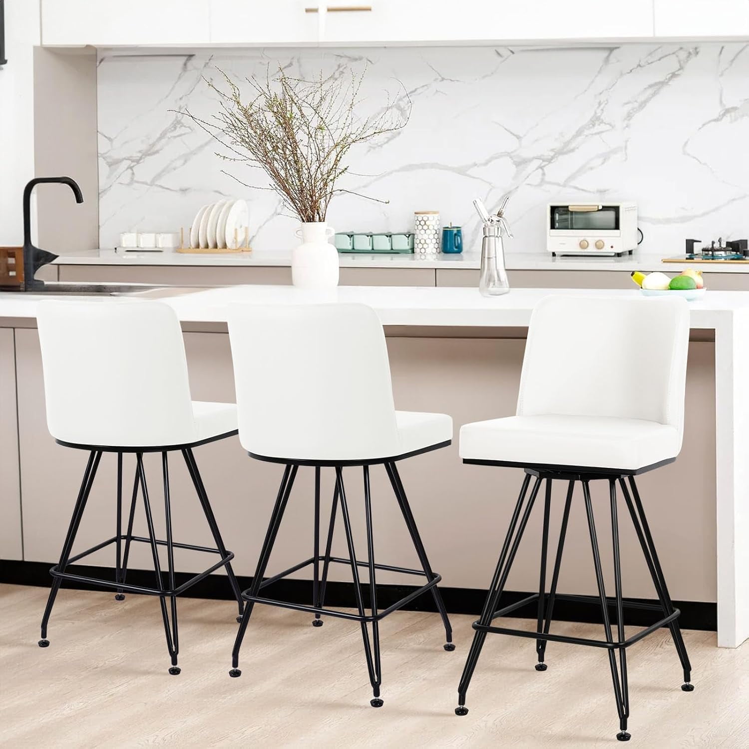 Bar Stools 26" Swivel Counter Height Bar Stools with Back Faux Leather ...