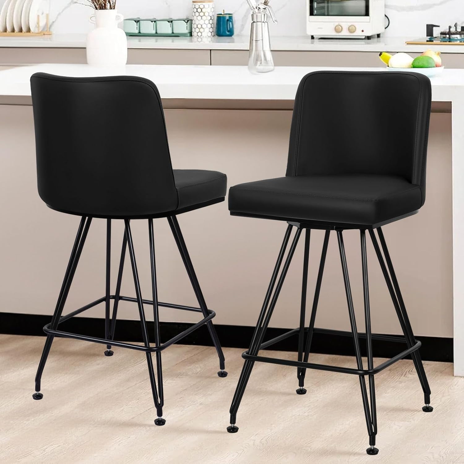 Bar Stools 26" Swivel Counter Height Bar Stools with Back Faux Leather ...