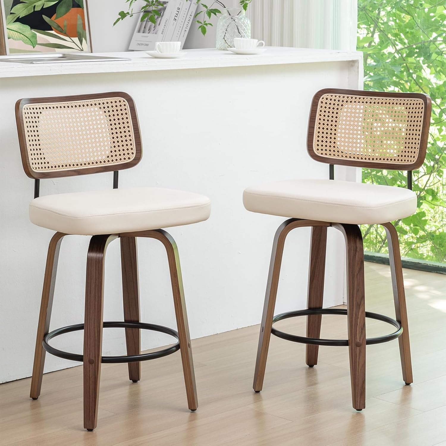 Bar Stools -26.4 inch Swivel Bar Stools with Curved Back Walnut Crafts ...
