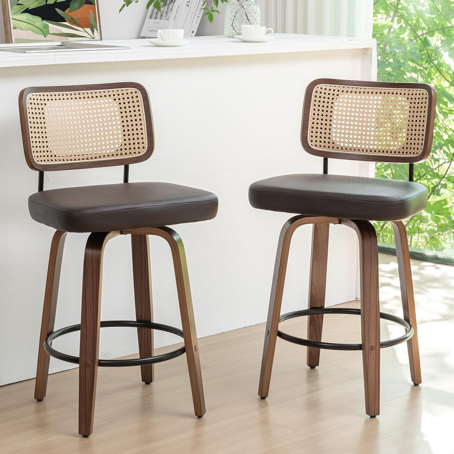 Bar Stools -26.4 inch Swivel Bar Stools with Curved Back Walnut Crafts ...