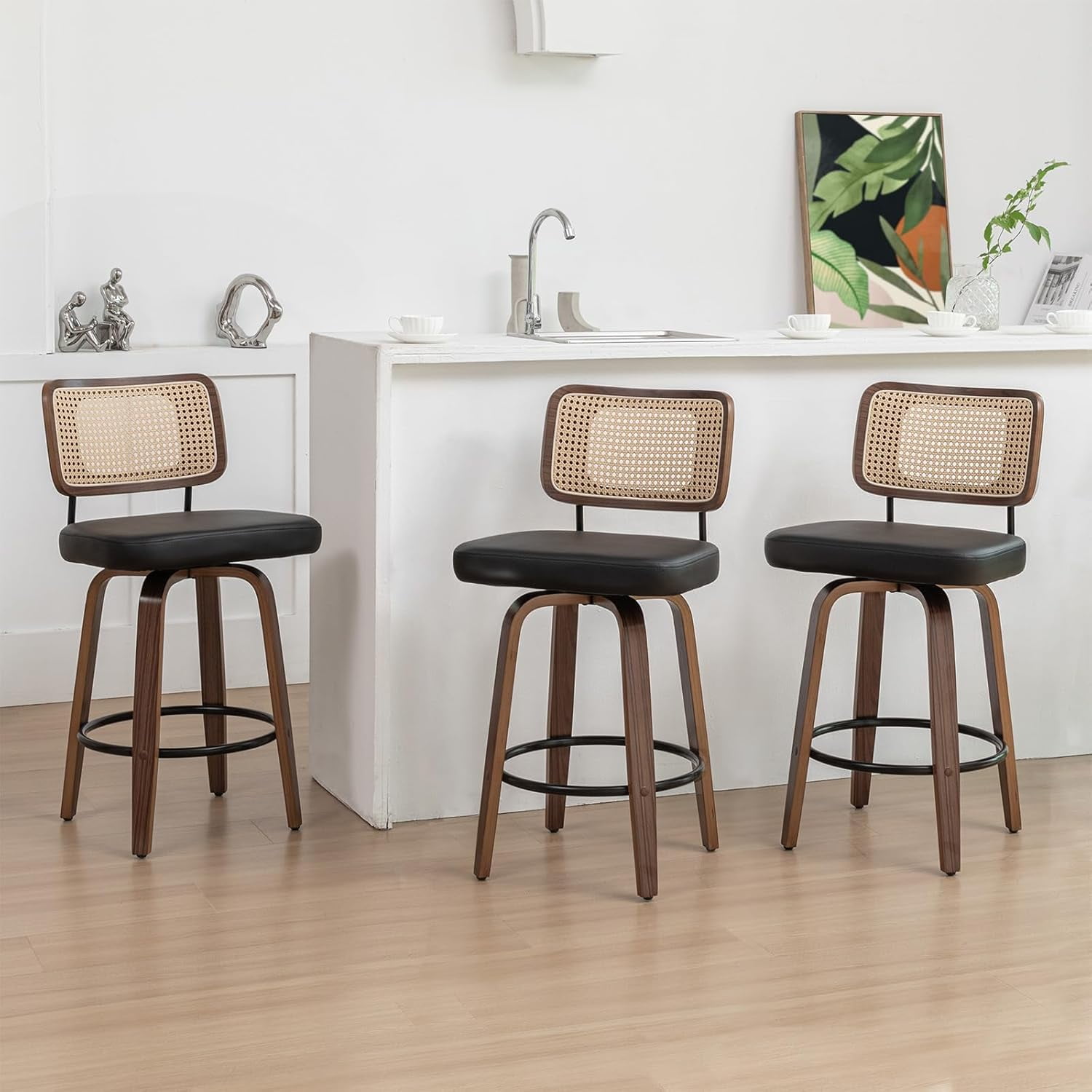 Bar Stools -26.4 inch Swivel Bar Stools with Curved Back Walnut Crafts ...