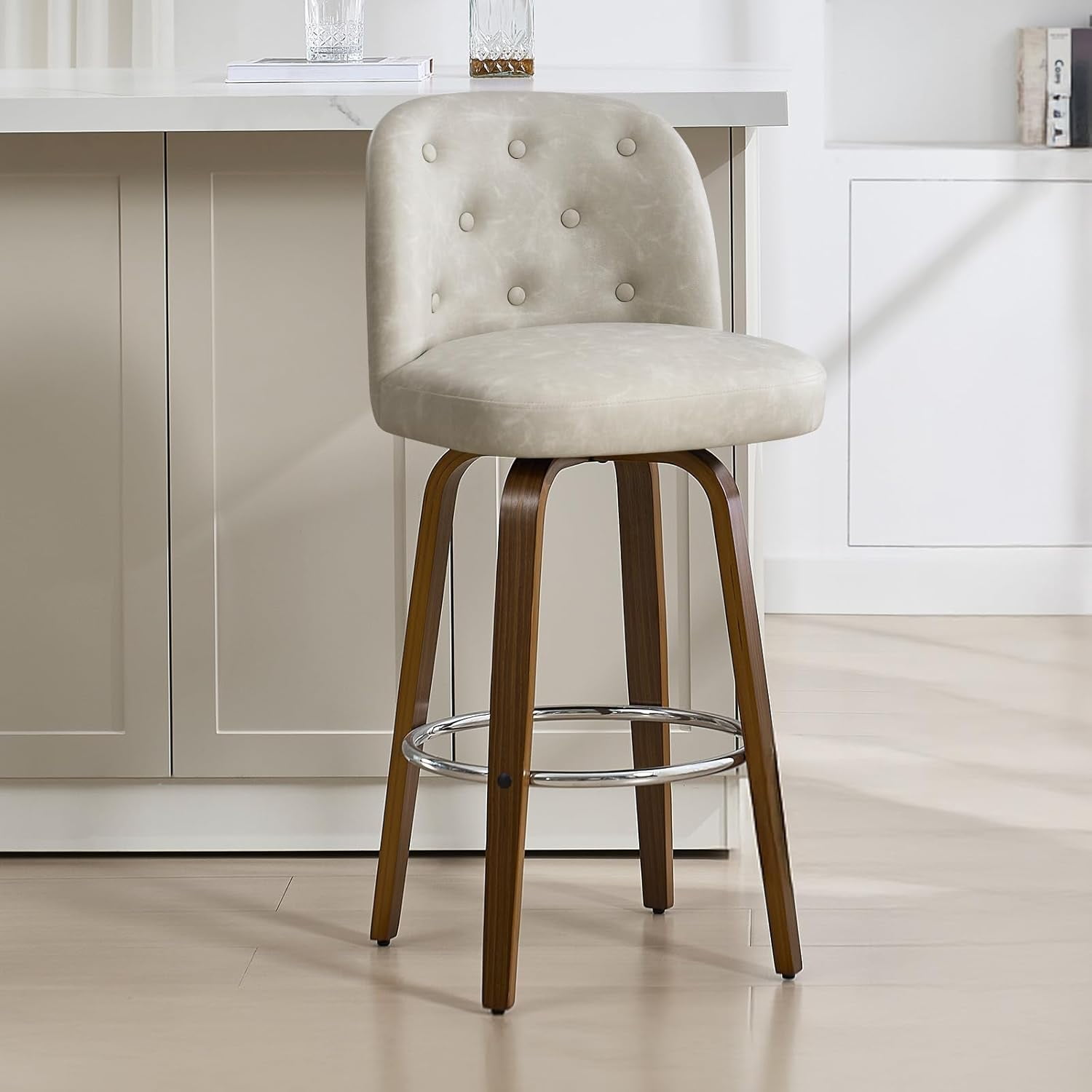 Bar Stools, 26" Counter Height Swivel Bar Stools with Back,Walnut ...