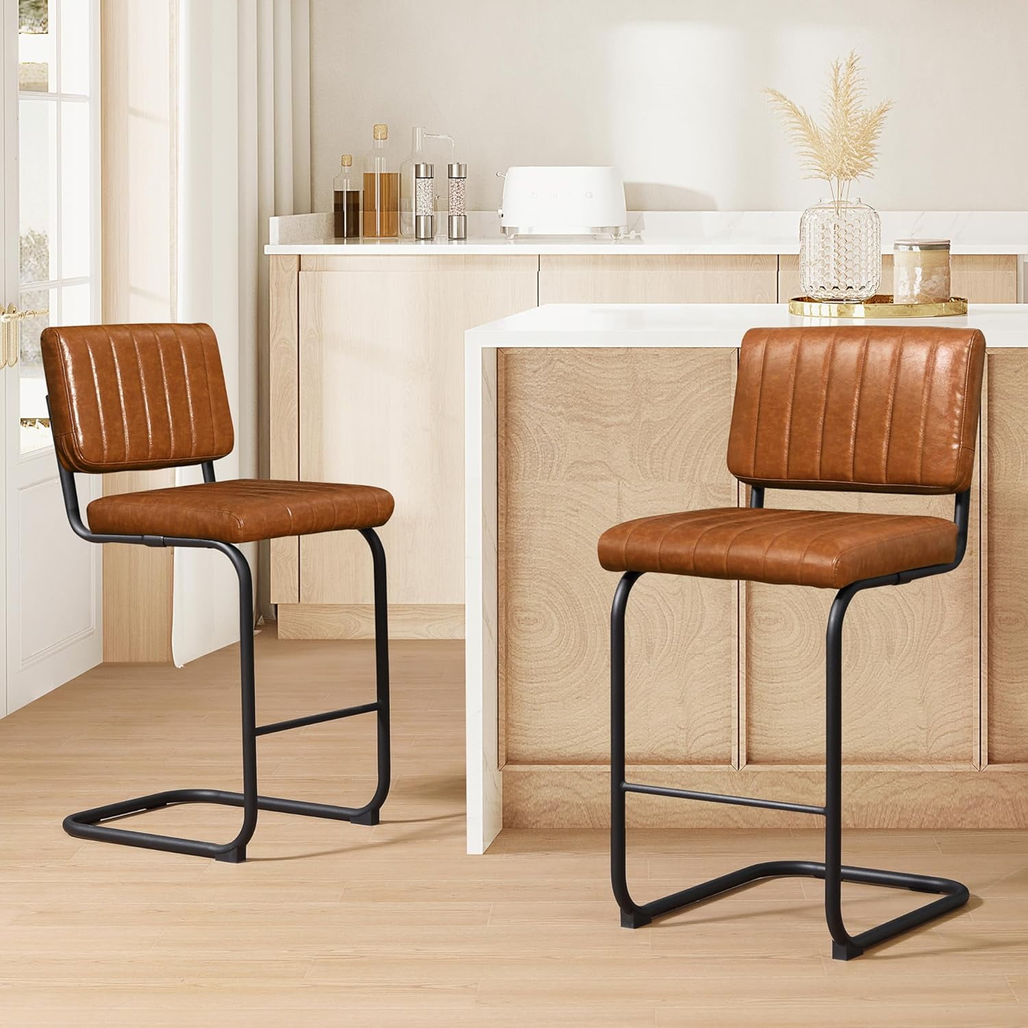Bar Stools 26 Inch Counter Height Bar Stools Faux Leather Upholstered ...