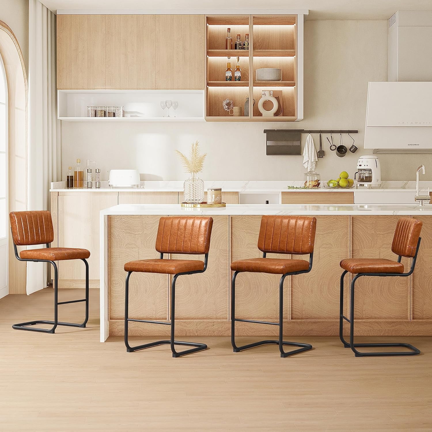 Bar Stools 26 Inch Counter Height Bar Stools Faux Leather Upholstered ...