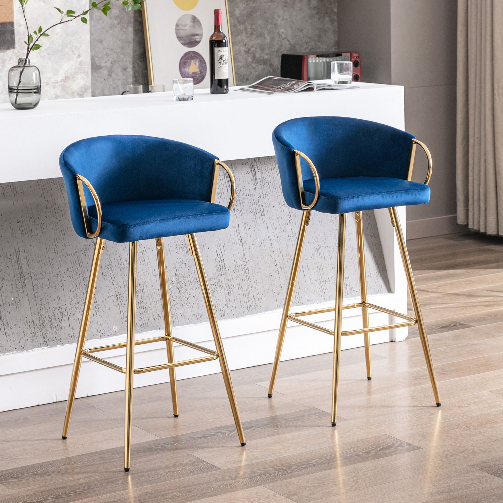 Bar Stools / 26 Inch Set of 2, Blue Velvet and Foam Filled / Suited for ...