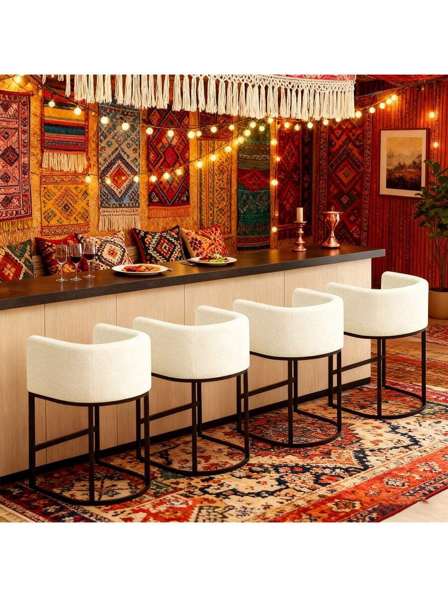 Bar Stools 28" Height, Modern Barrel Counter Stools With Backrest And ...