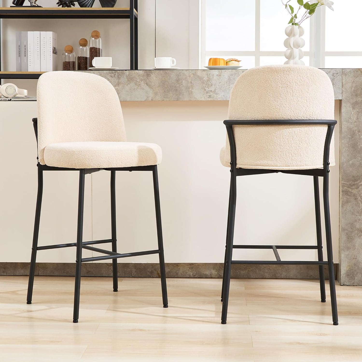 Bar Stools, 28 Inches Modern Bar Stools with Back, Grey Counter Height ...
