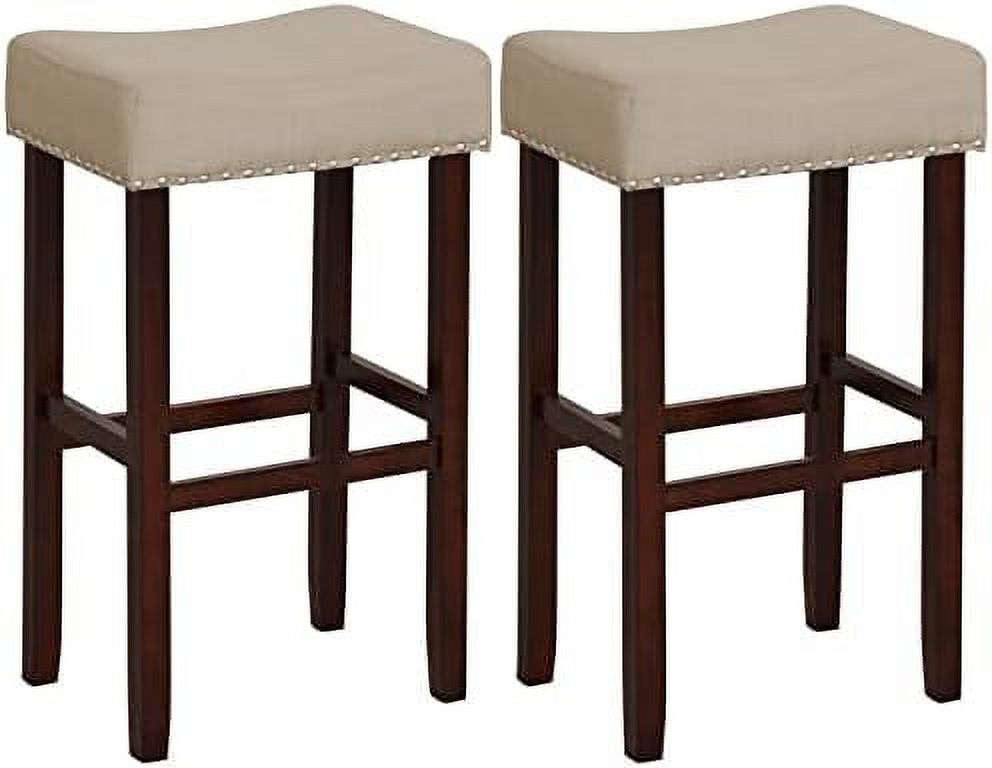 Bar Stools, 29 Inch Modern Saddle Stools, Rubber Wood, Khaki/Brown, Set ...
